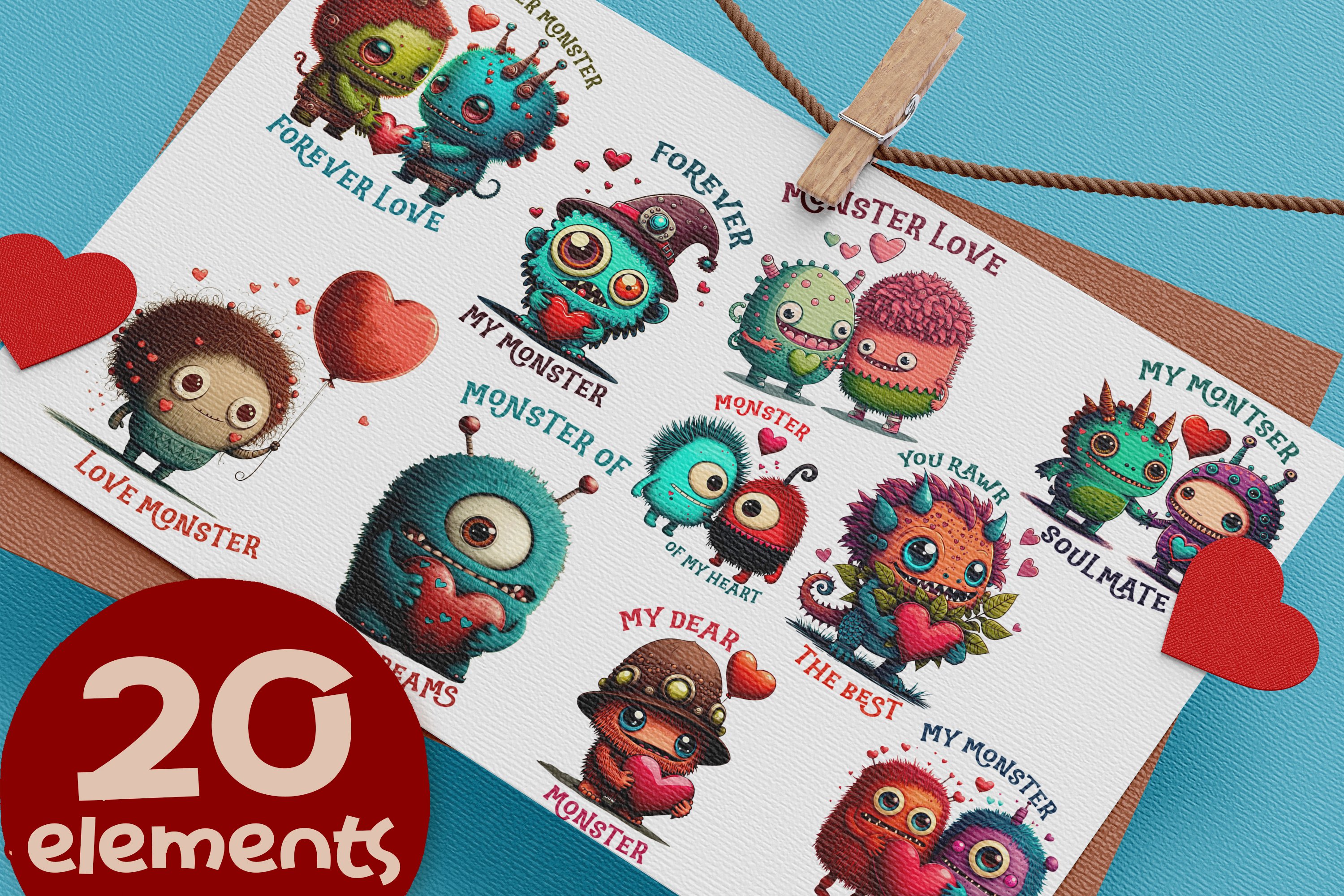 Little Monsters Valentine Clip Art