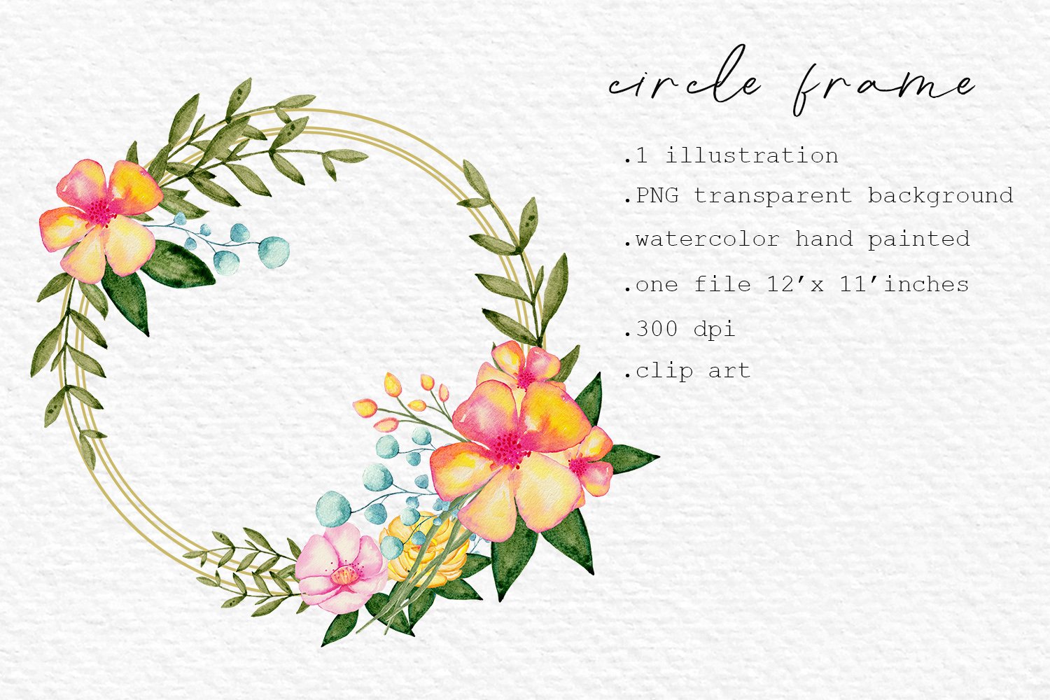 Summer flowers watercolor clipart, Floral circle frame png (1436719 ...