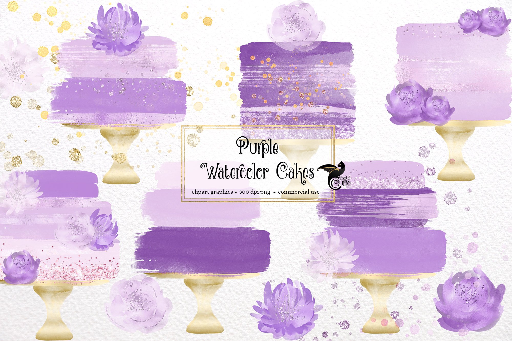 Purple Watercolor Cakes Clipart (1775281) | Textures | Design Bundles