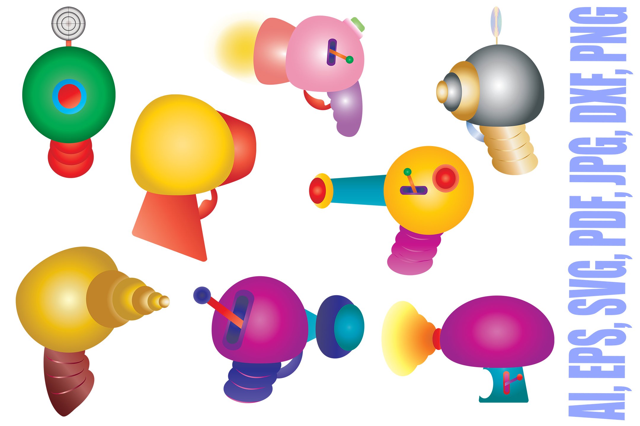 Cartoon Sci-fi Ray Guns Rayguns Illustrations