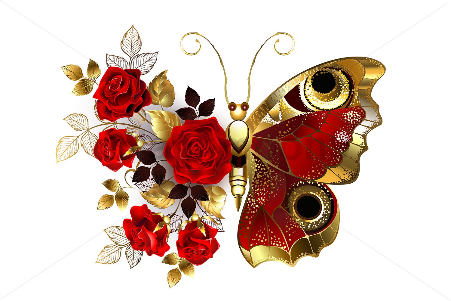 Red Rose With Butterfly