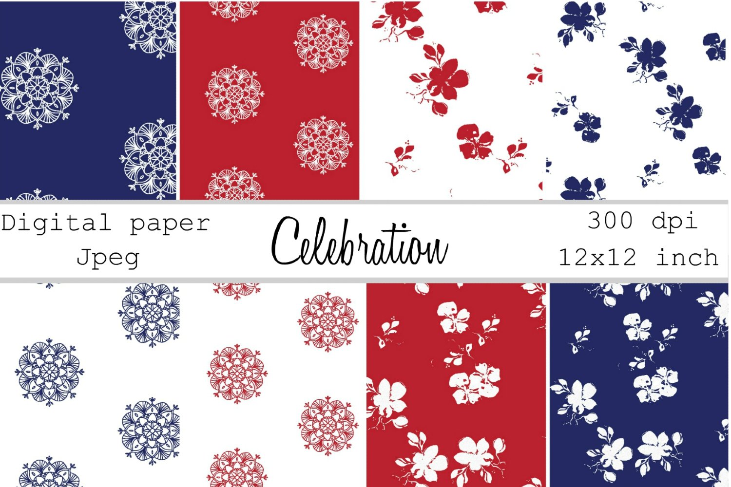 Red White and Blue Digital Papers for Celebration