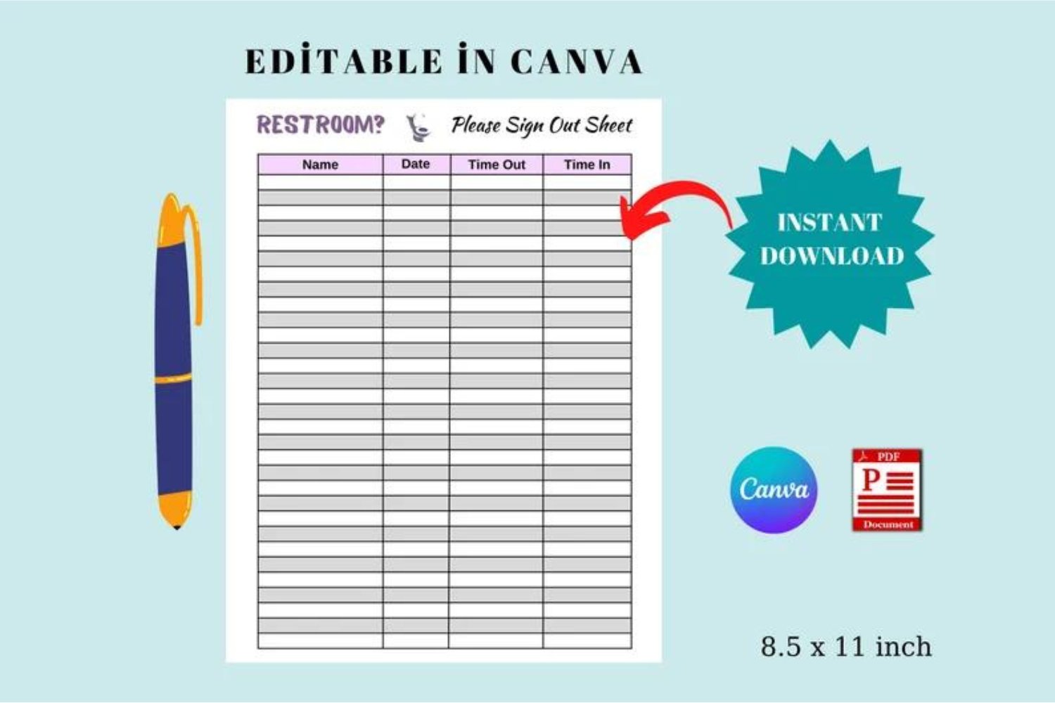 Restroom Sign Out Sheet