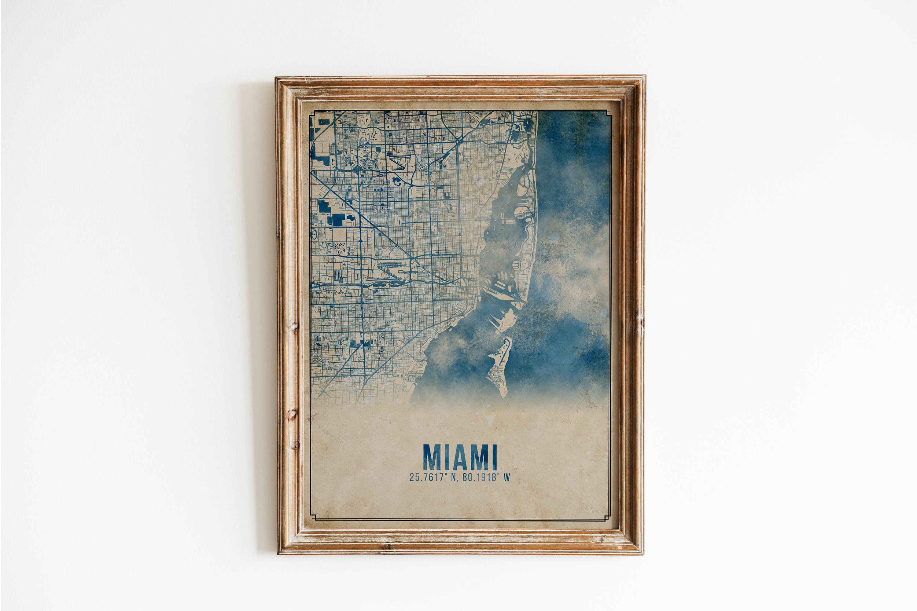Miami Antique Watercolor City Map Poster (2061686)