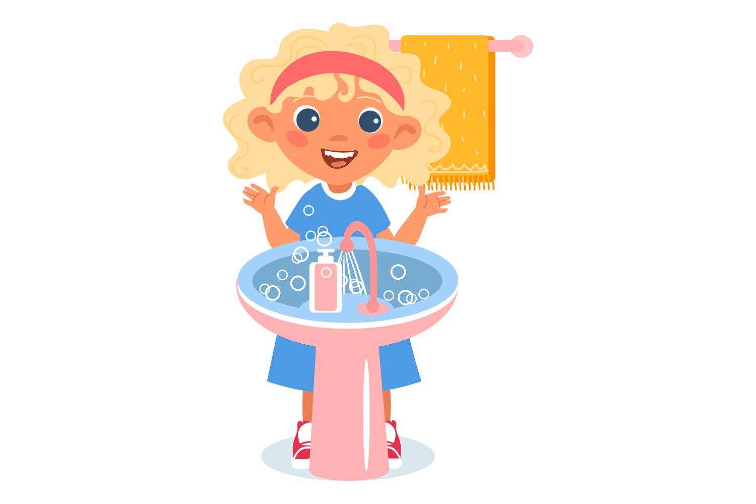 Cartoon Girl Washing Hands