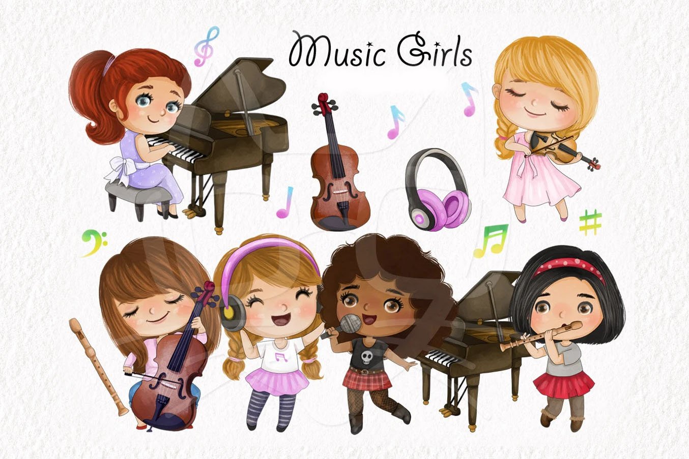 Music girls , music Instruments clipart NG file - 300 dpi (1807202 ...