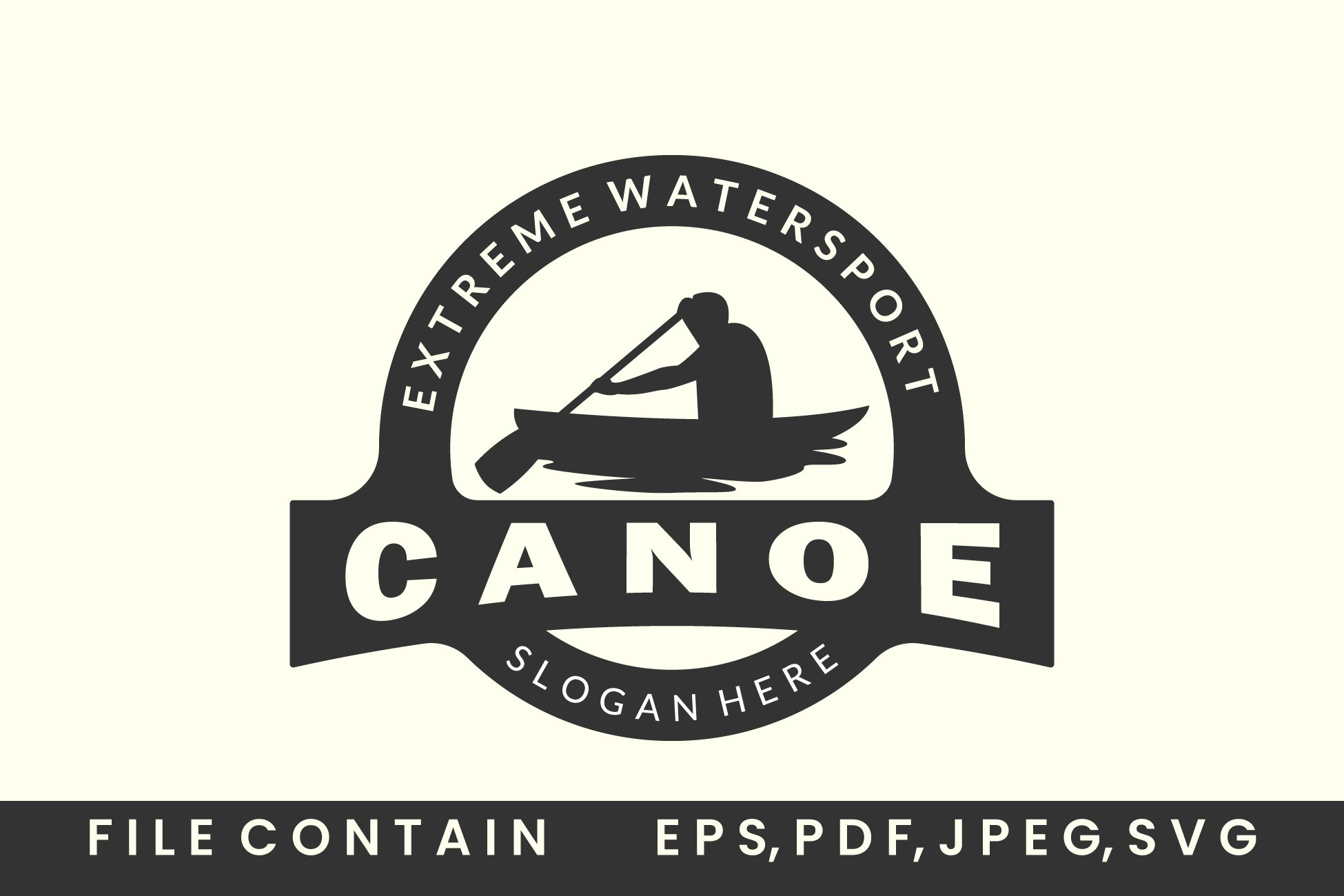 canoe with vintage and emblem style logo template design