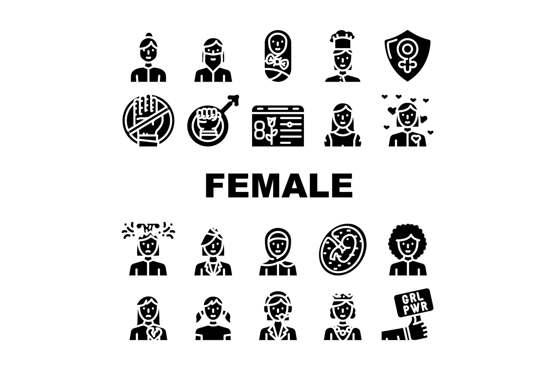Female Occupation And Profession Icons Set Vector (1791646) | Icons ...