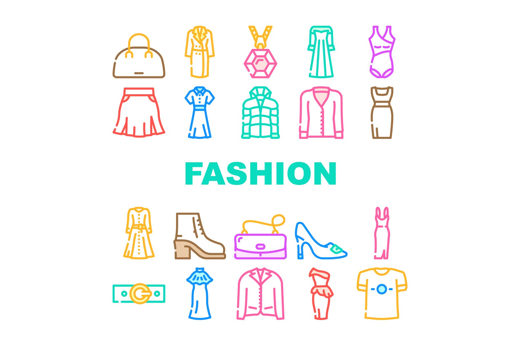 Fashion Store Garment And Shoes Icons Set Vector (1791763) | Icons ...
