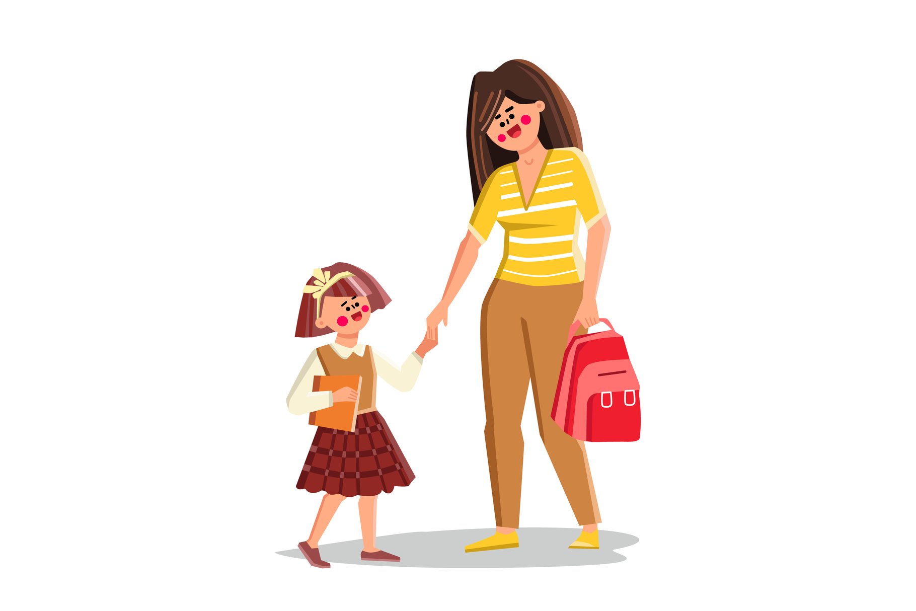 Woman Accompany Children Girl To School Vector (1791900) | Icons ...