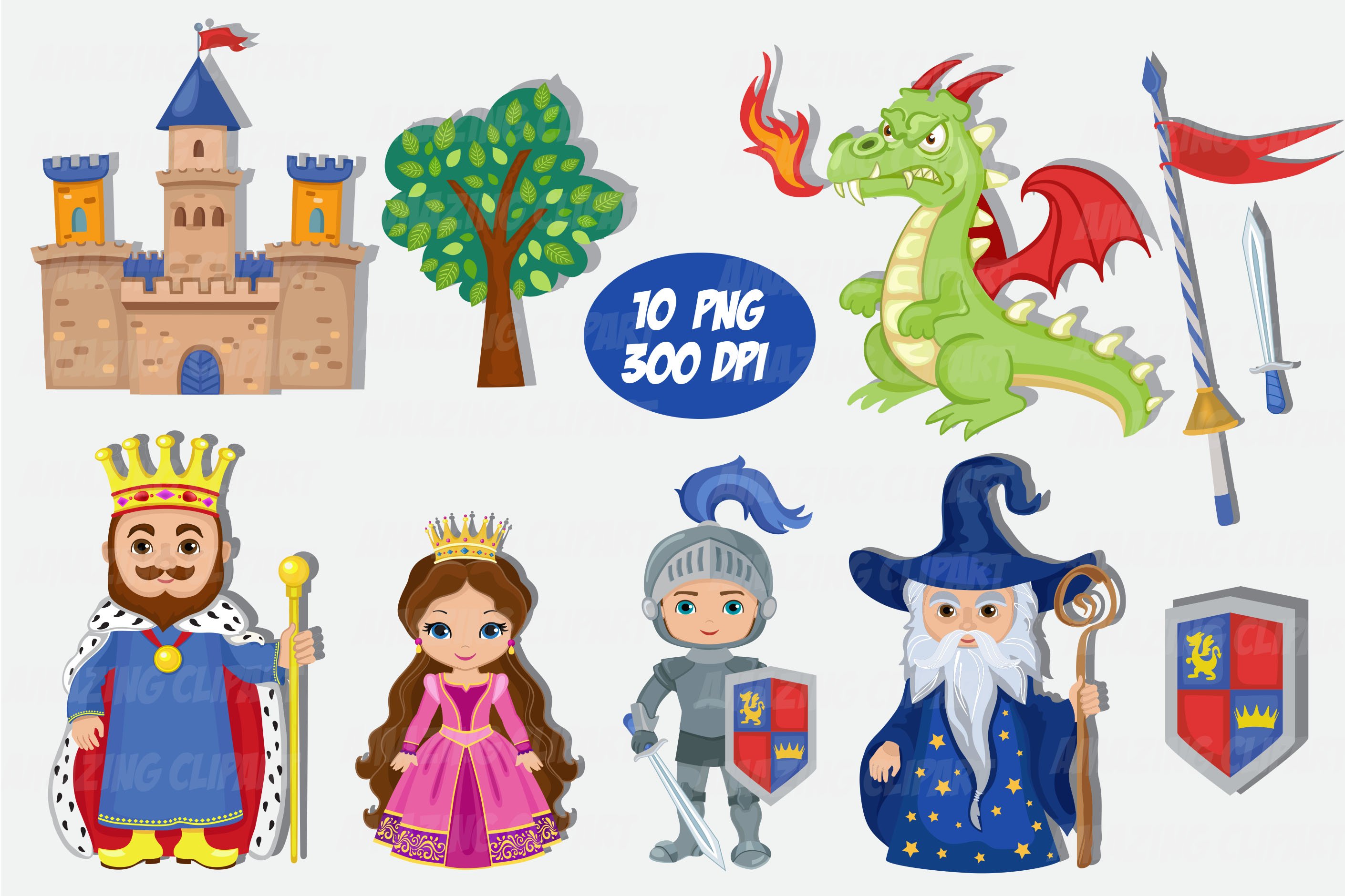 Knight and Princess castle cute clipart. Medieval Clipart. (1772251 ...