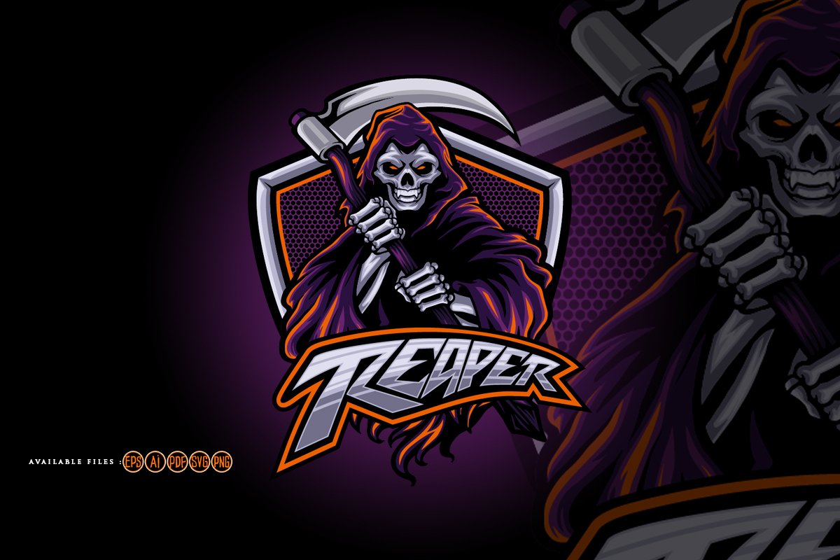 Skull Grim Reaper Shield Esport Logo Mascot illustration (1813898 ...