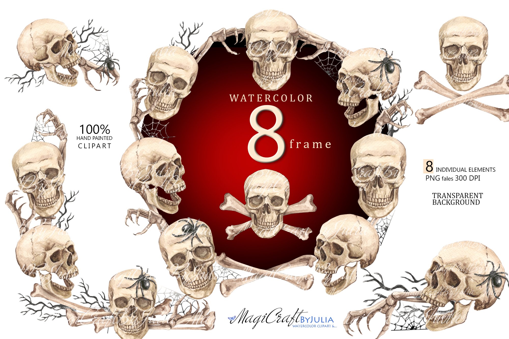Halloween Frame Skull Bones png clipart Watercolor Wreath (1869413 ...