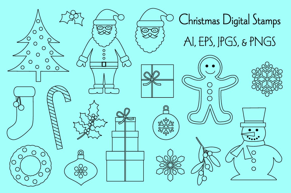 Christmas Digital Stamps (2232872) | Illustrations | Design Bundles