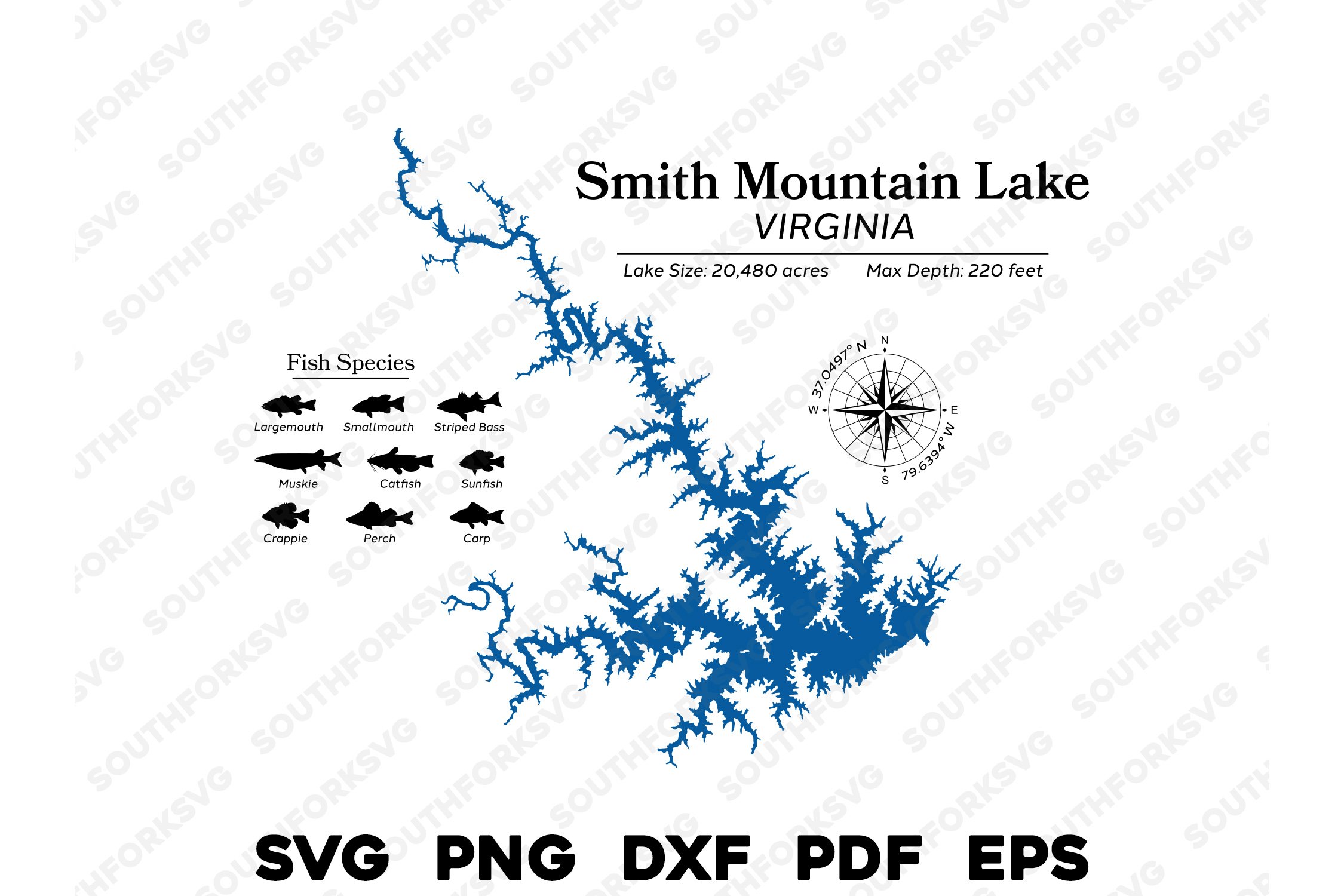 Smith Mountain Lake Contour Map
