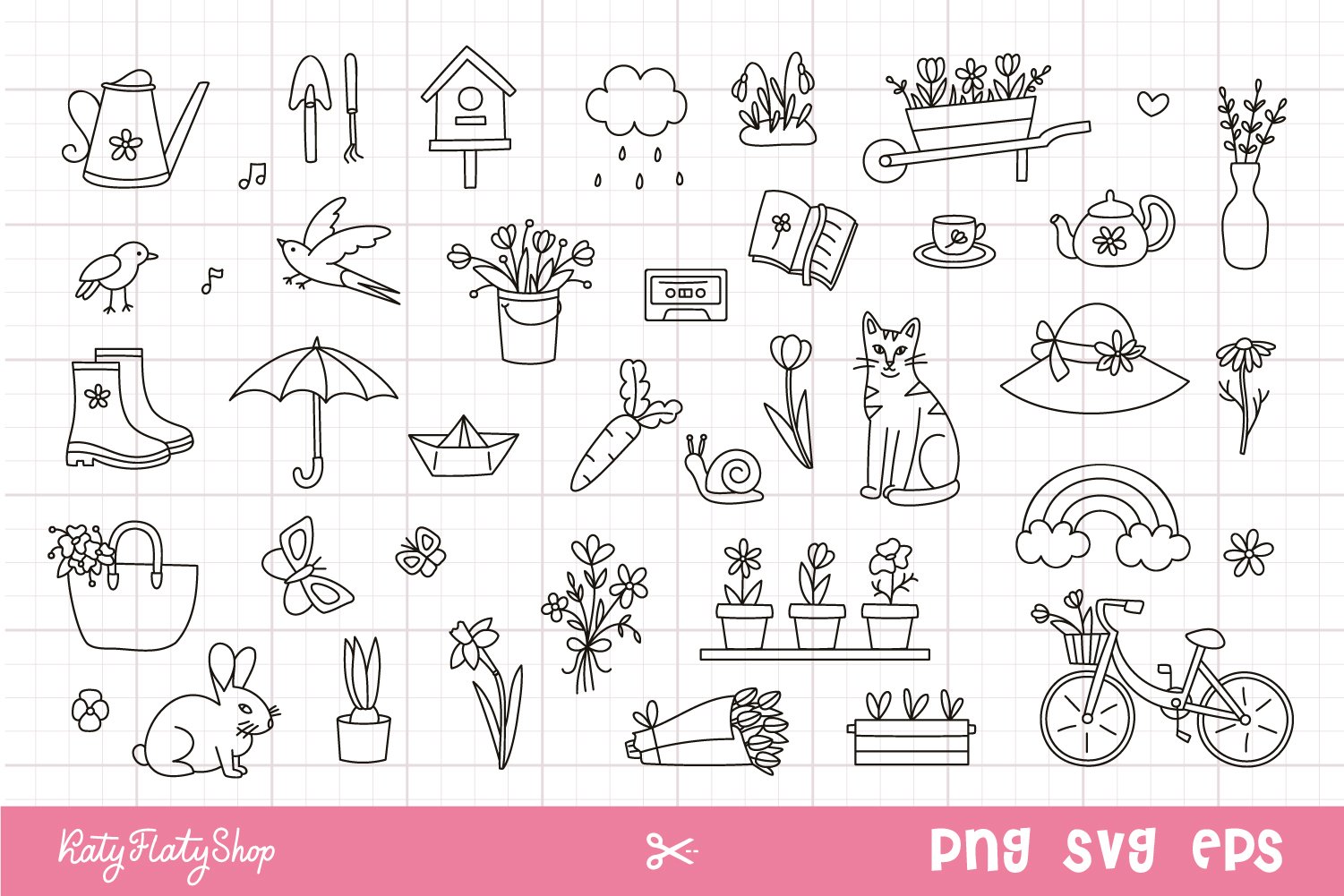 Spring doodle clipart, Digital stamps (1814370) | Scrapbooking | Design ...