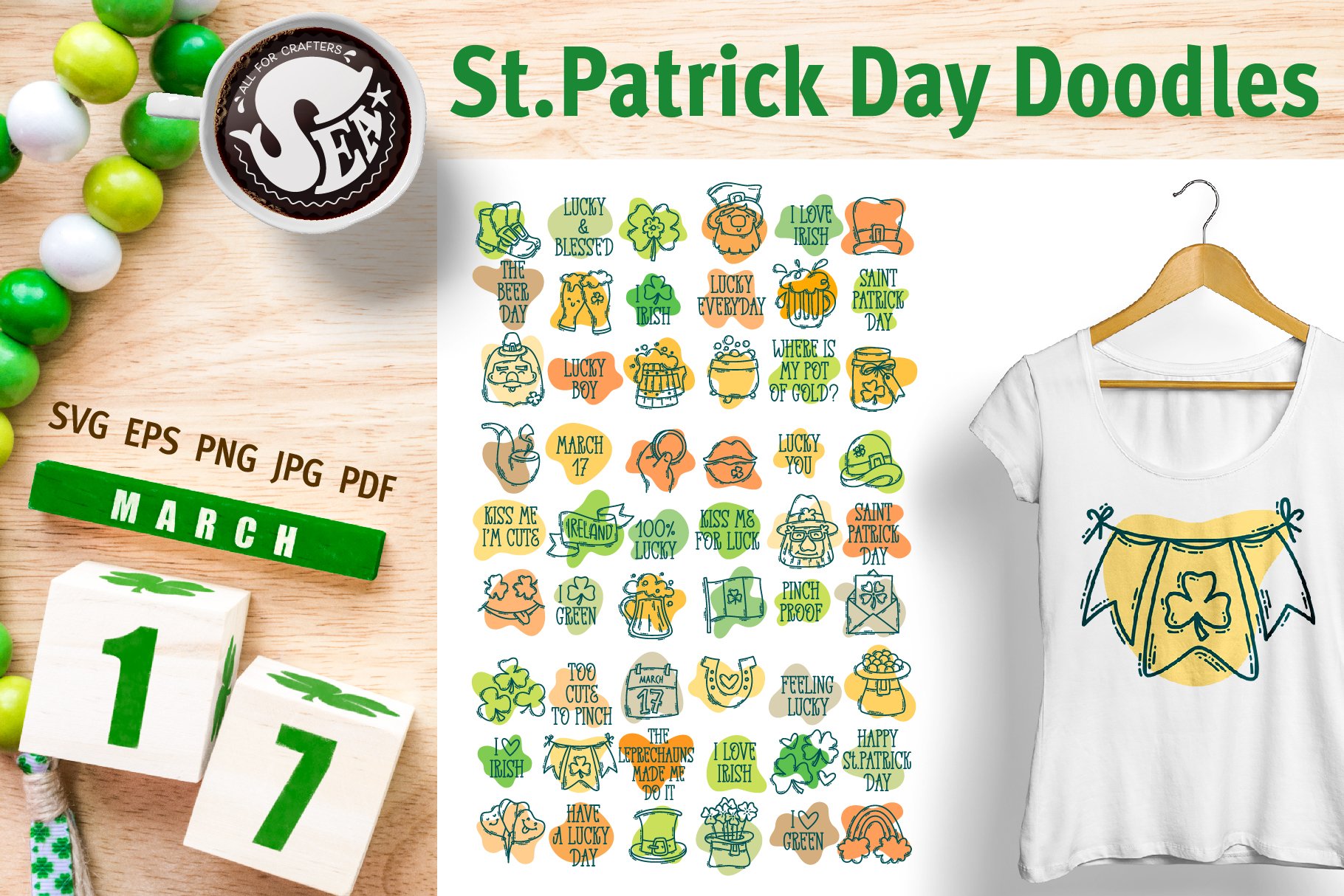 St. Patrick Day Doodles - Line Icons Bundle - March 17
