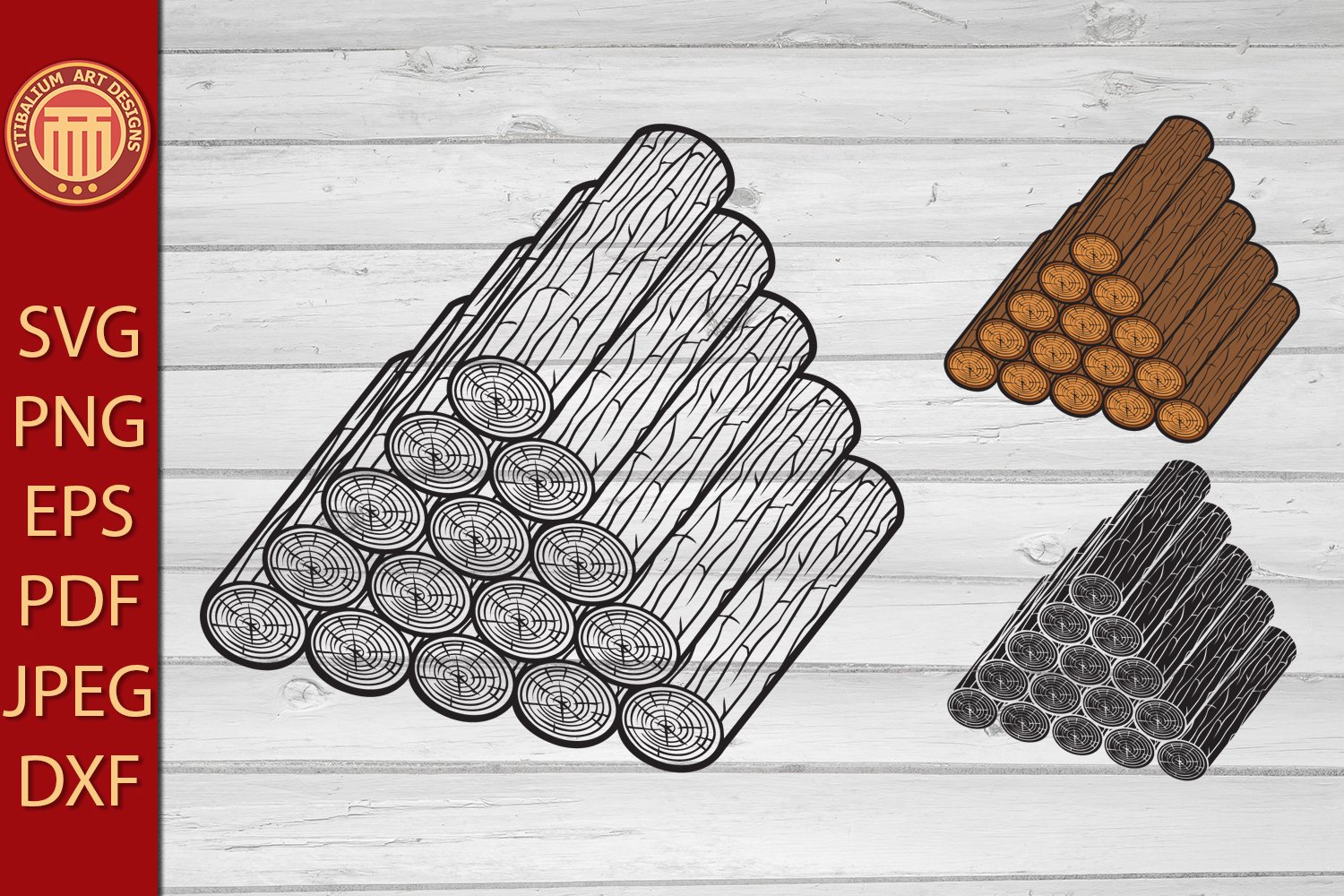 Stack of Wooden Logs - eps, jpg, dxf, svg, pdf, png files