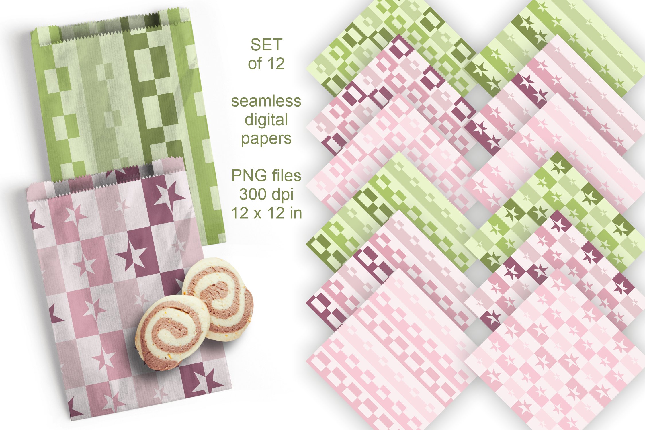 Stars n Squares Seamless Sublimation Papers in Pink n Green