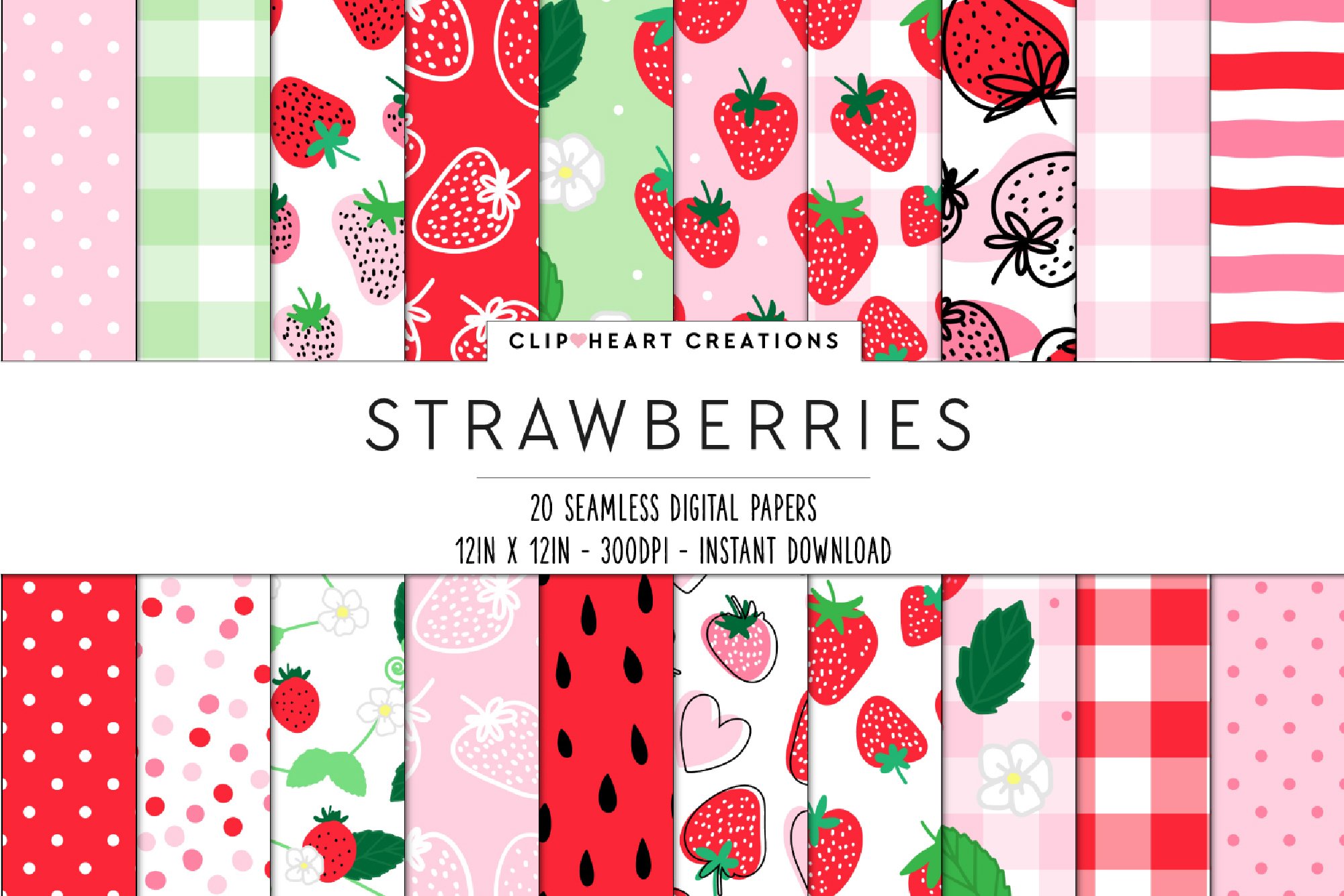 20 Strawberry Themed Digital Papers (1853954) | Backgrounds | Design ...