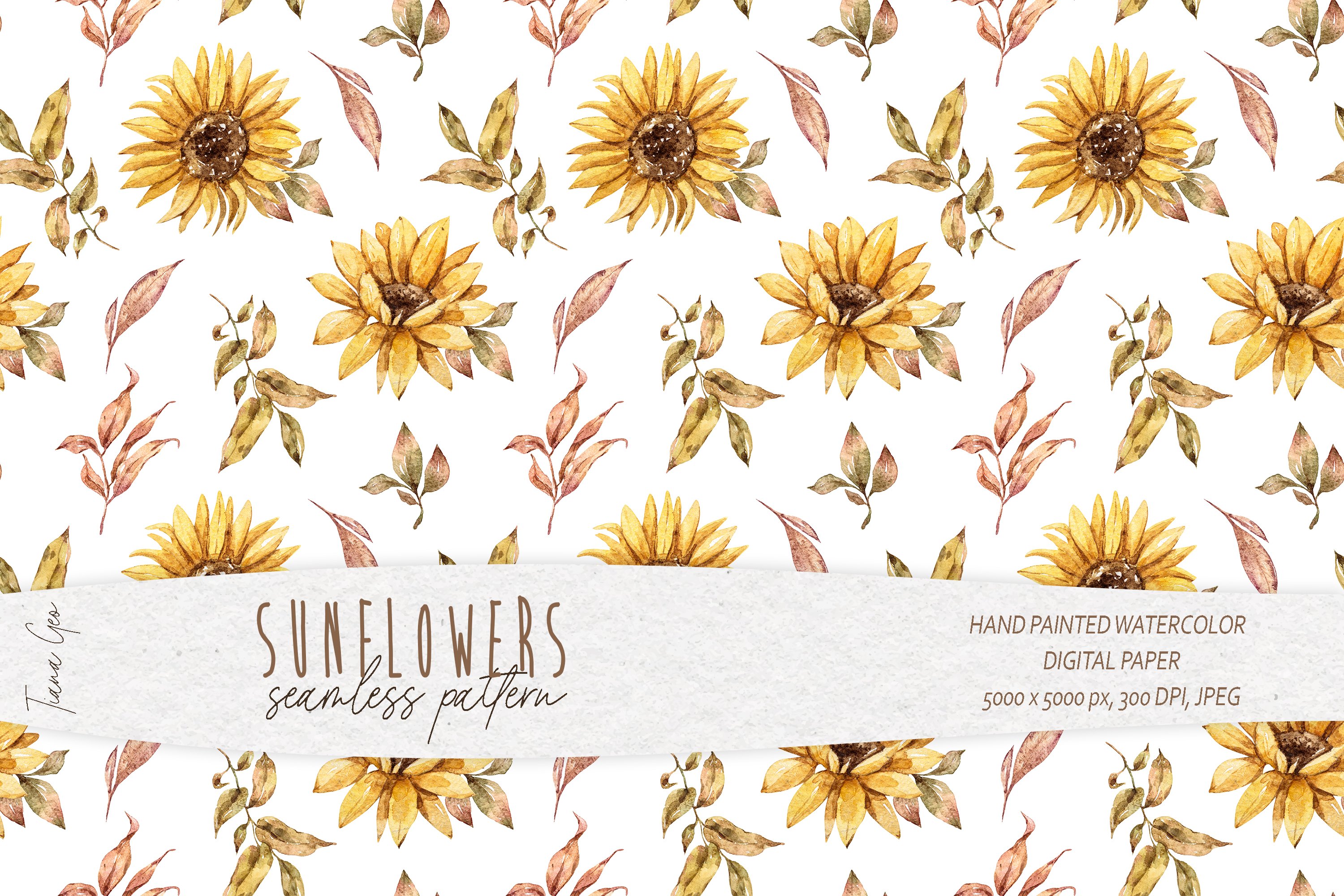 Watercolor Sunflower Seamless Fabric File Print Materials Card Making ...