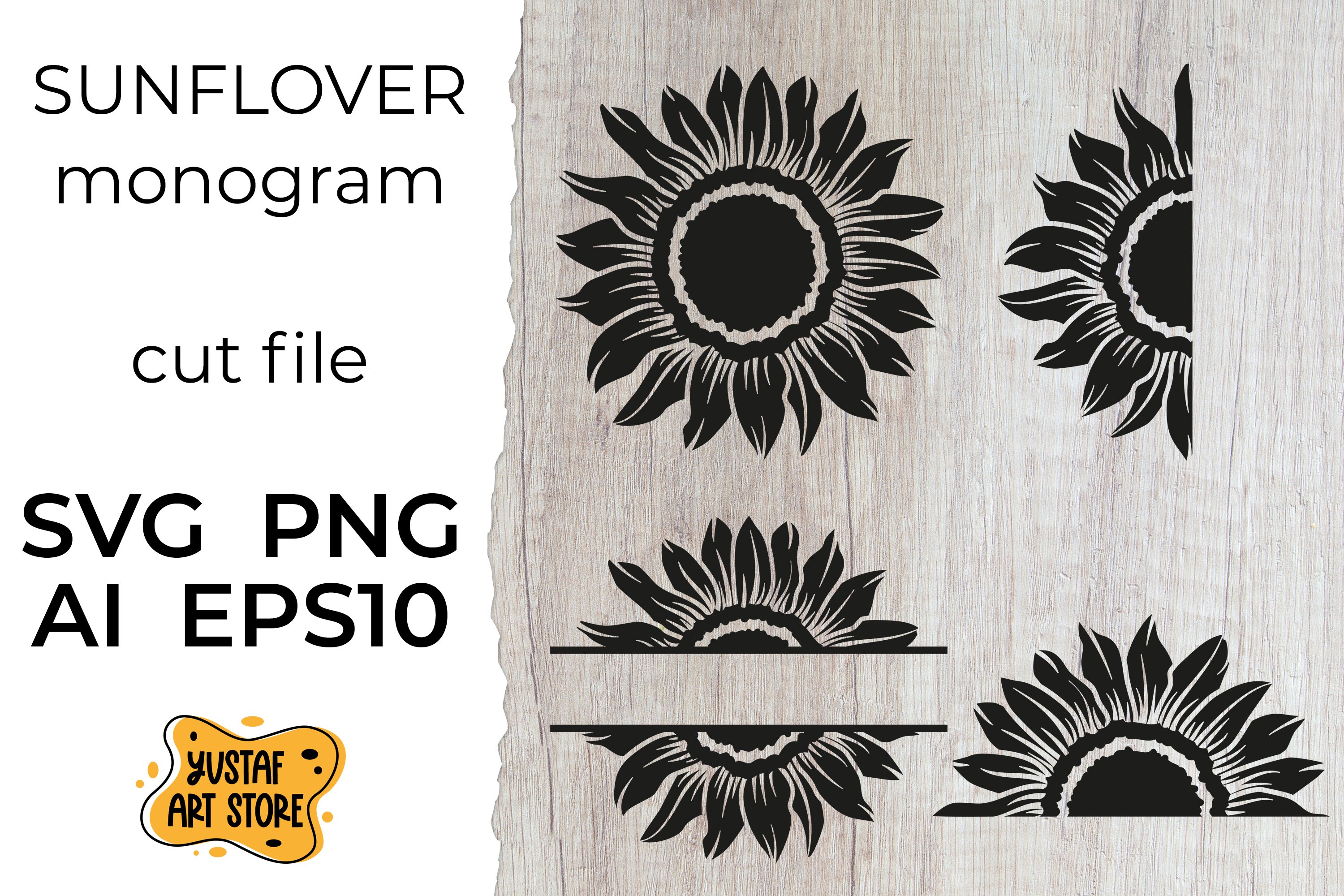 Sunflower black monogram SVG cut file (1456193) | SVGs | Design Bundles