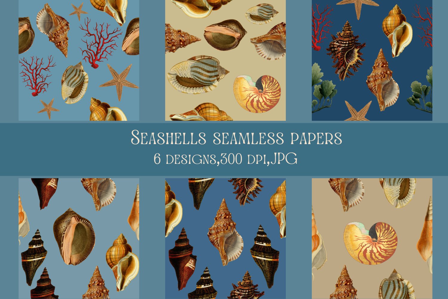 Seashells repeat seamless pattern digital papers sea decor (2186634 ...