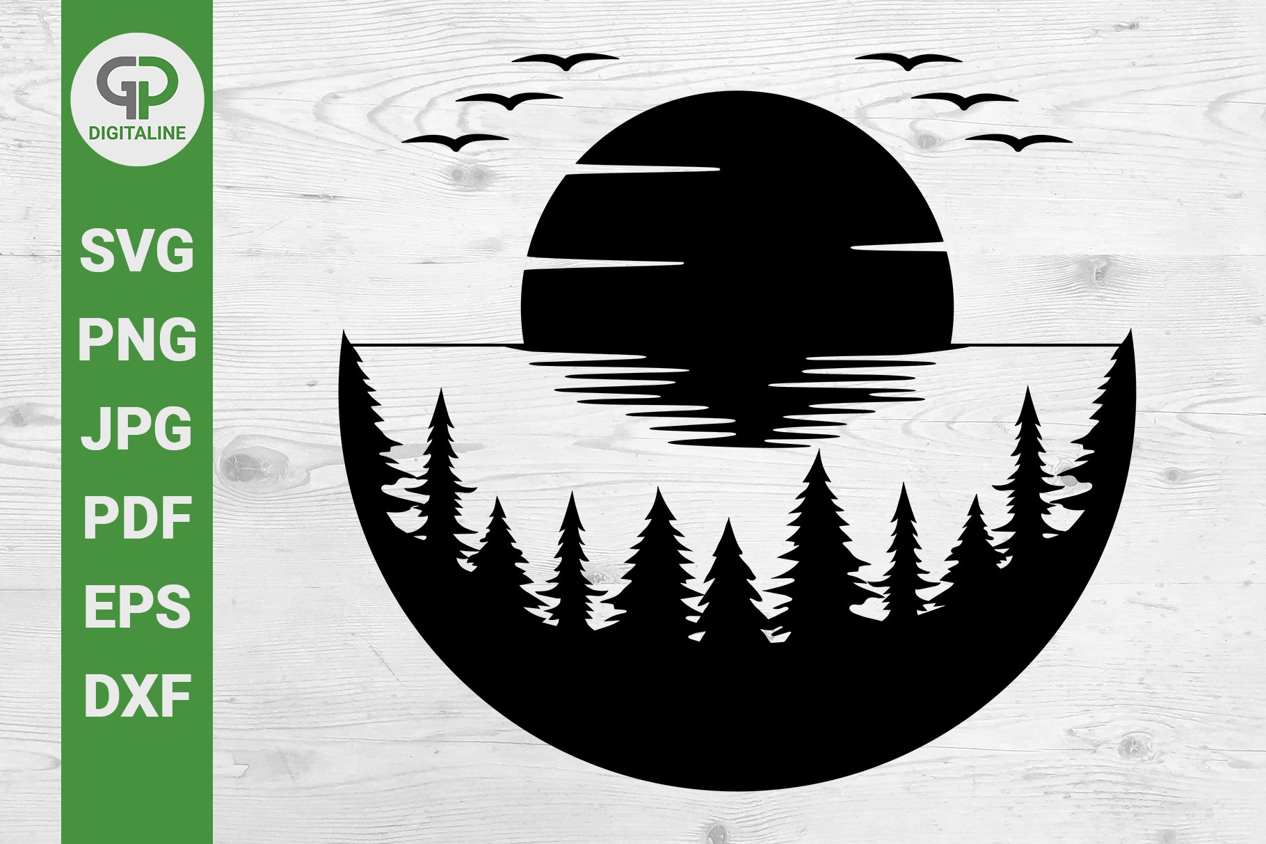 Pine Tree Silhouette With Birds