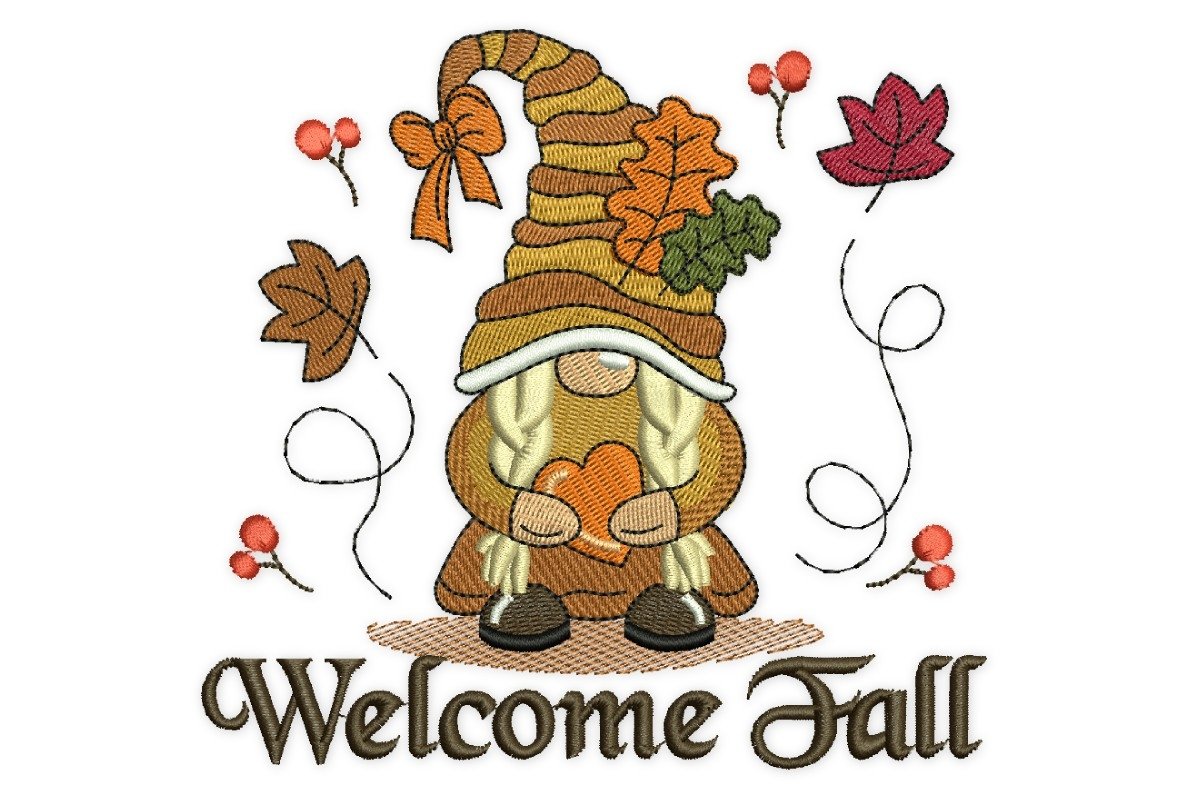 Welcome Fall Embroidery Design, Gnome Embroidery Designs (2237868 ...