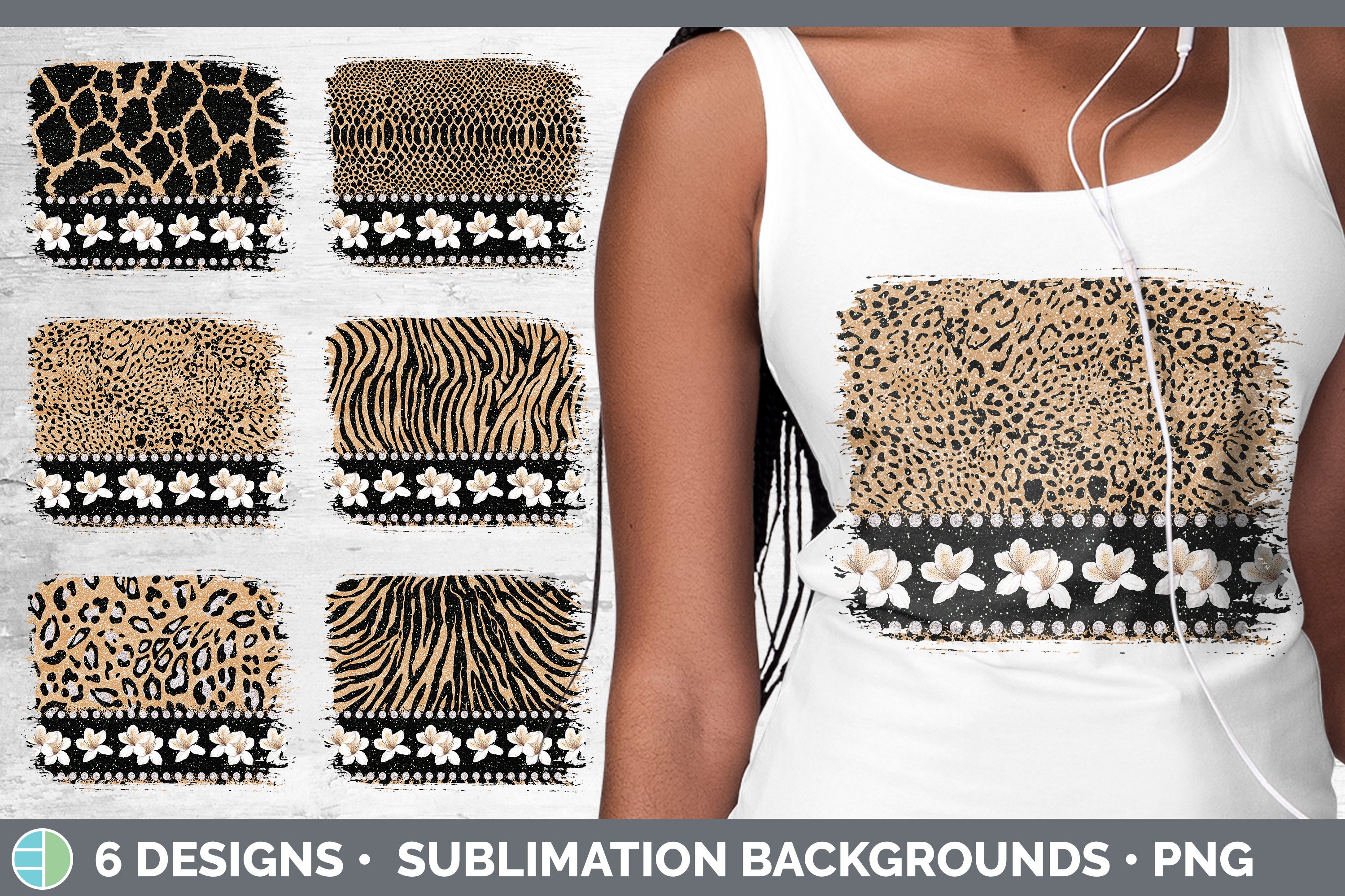 Tan Animal Print Distressed Background | Flower Sublimation