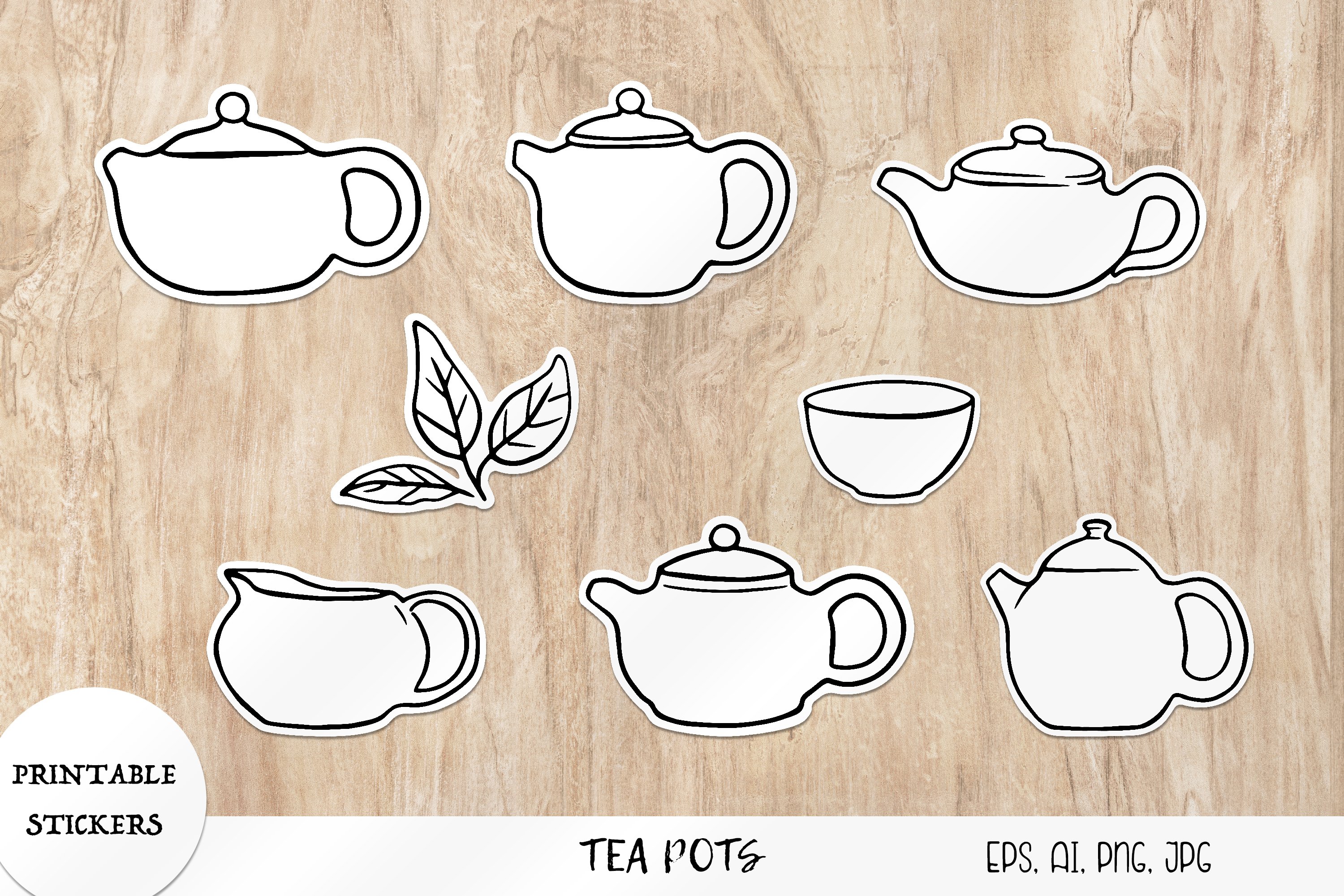 Teapot Printable Stickers Tea Printable Stickers Digital Stickers