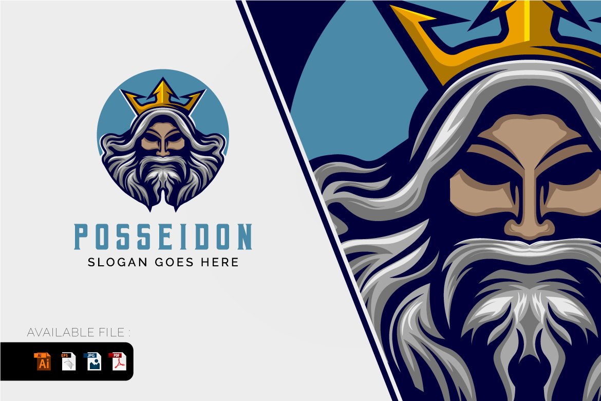 Poseidon King Old Man logo vintage template