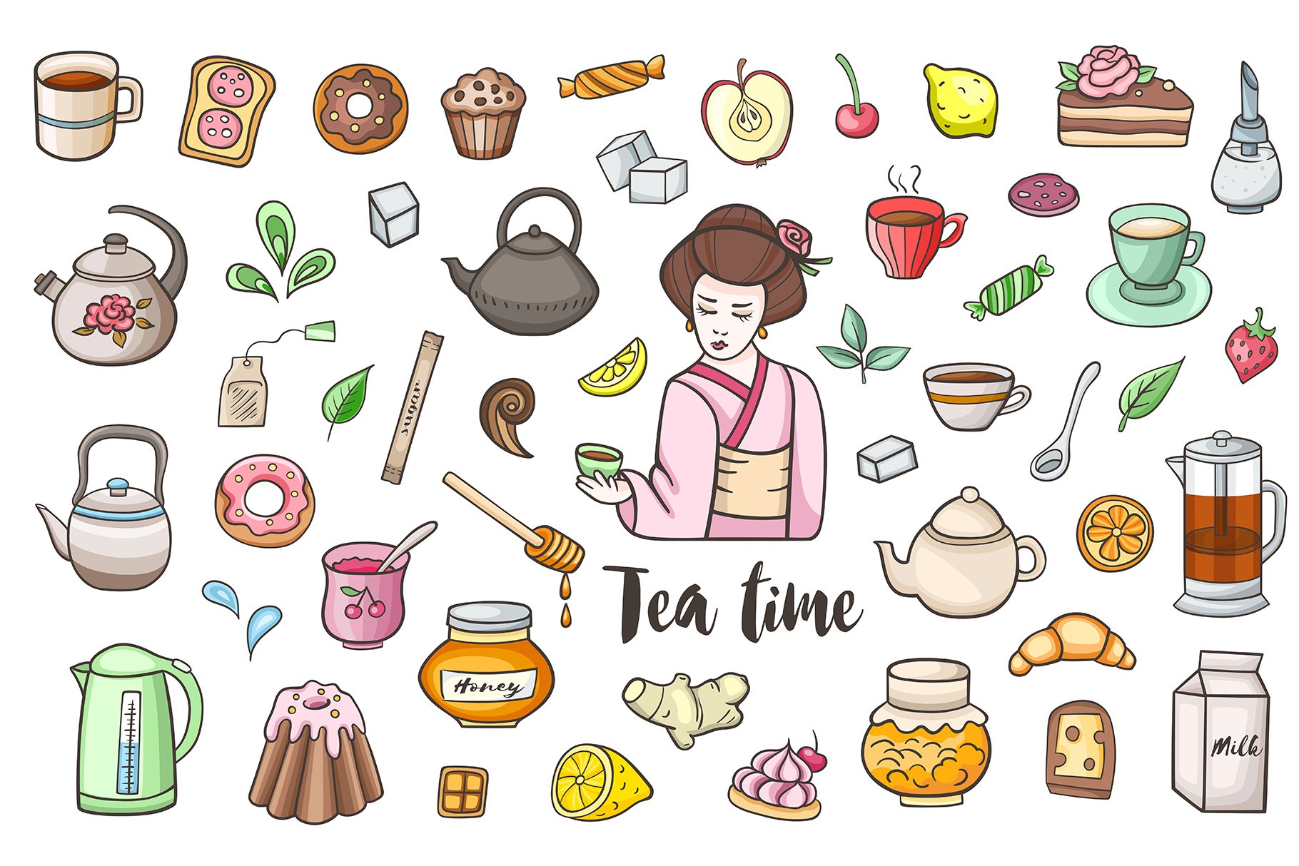 Tea Time Vector Design Kit (1859239) | Illustrations | Design Bundles