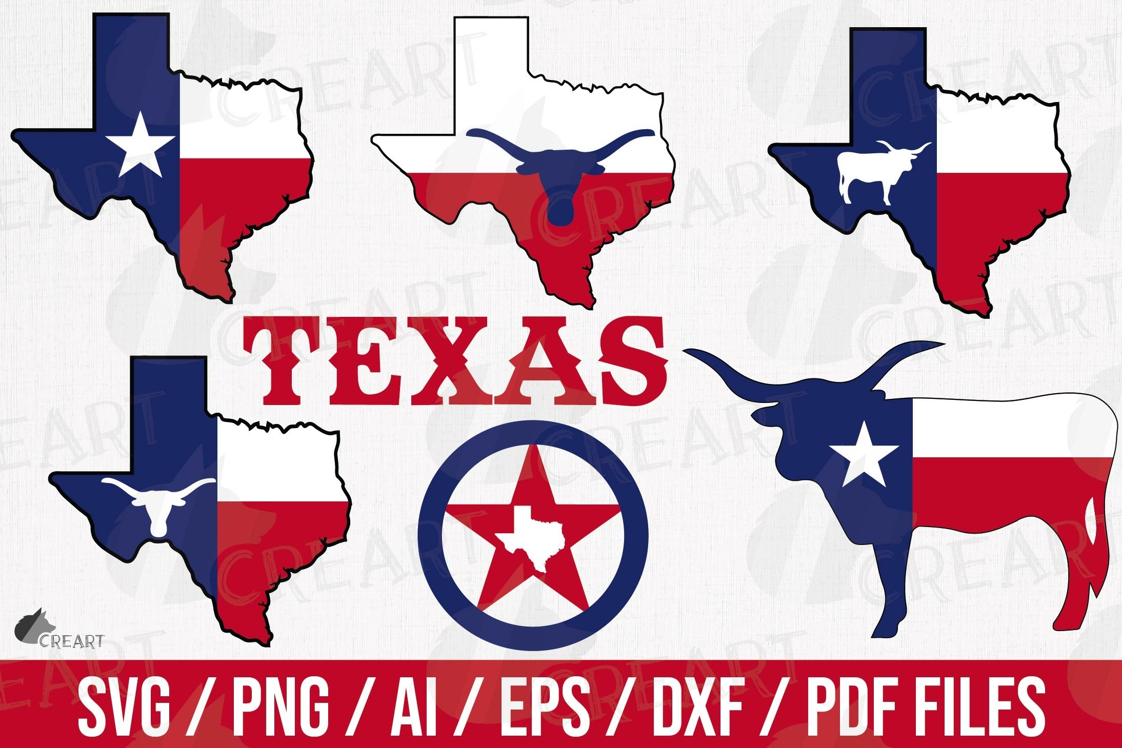 Texas State Symbols Clip Art Texas State Symbol, Map Icon, Features A