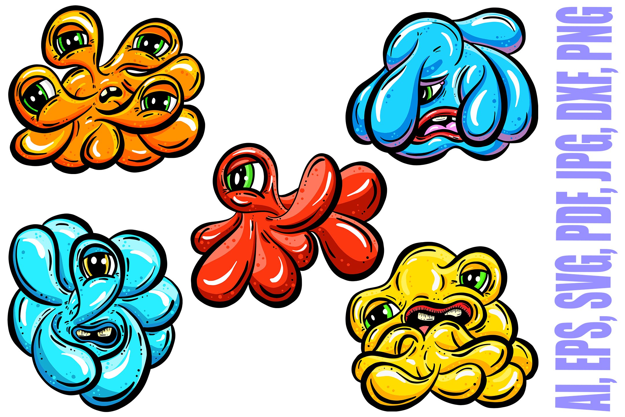 Alien Blob Imaginary Cartoon Characters SVG, EPS, JPG Etc