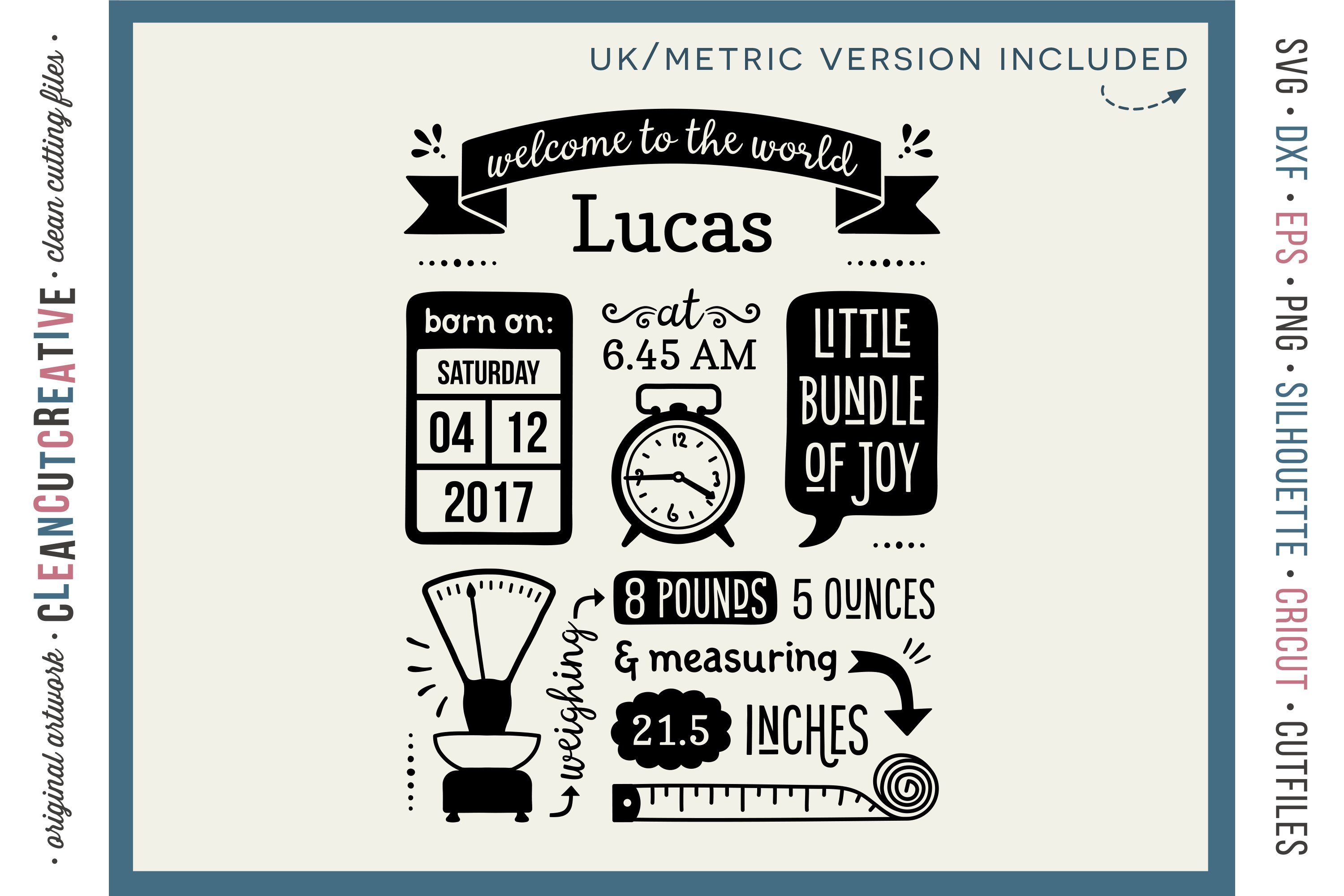 Digital File Vintage Baby Announcement Svg Commercial Use Personalized 