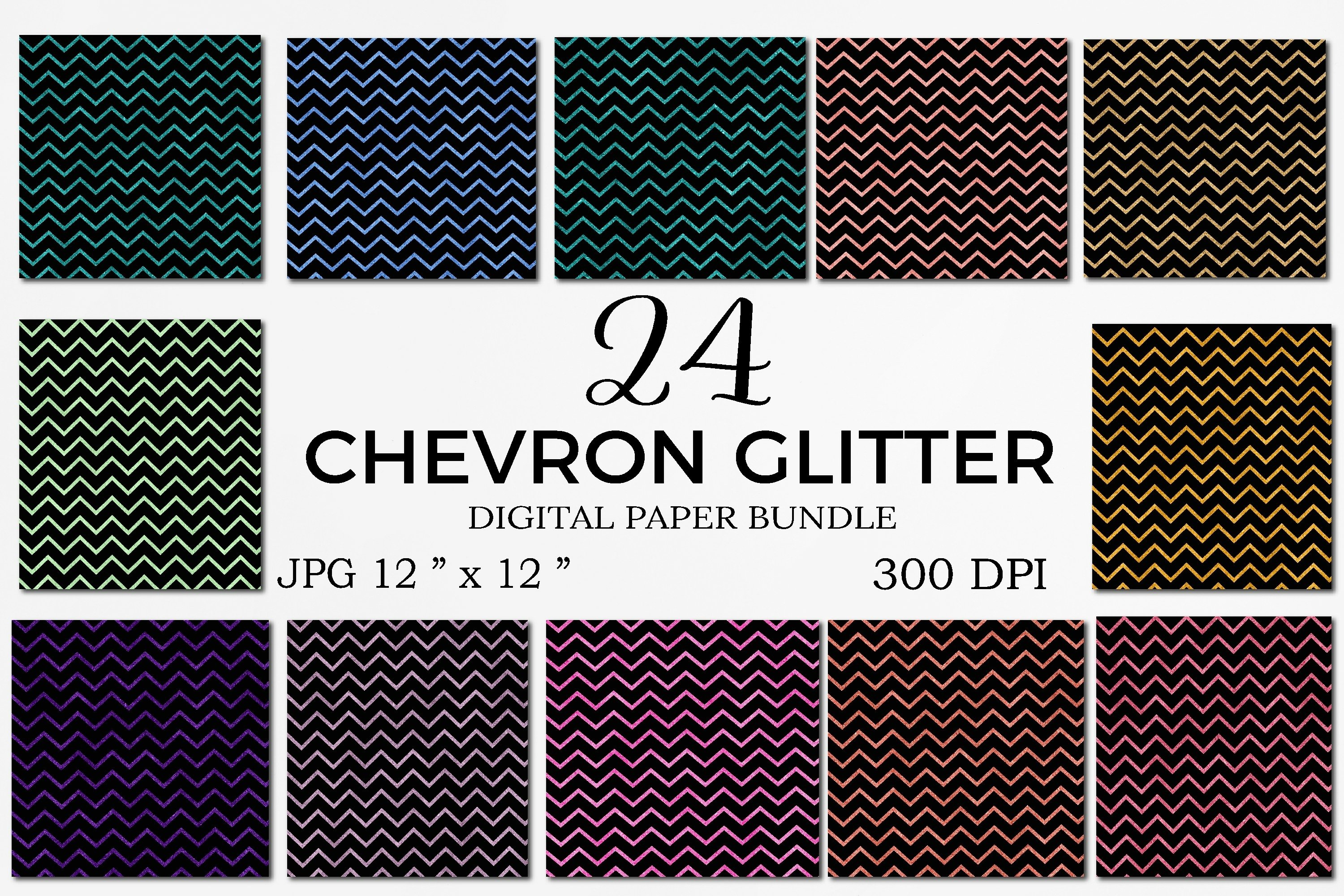 24 Chevron Glitter Digital Paper Bundle (1827787) | Patterns | Design ...