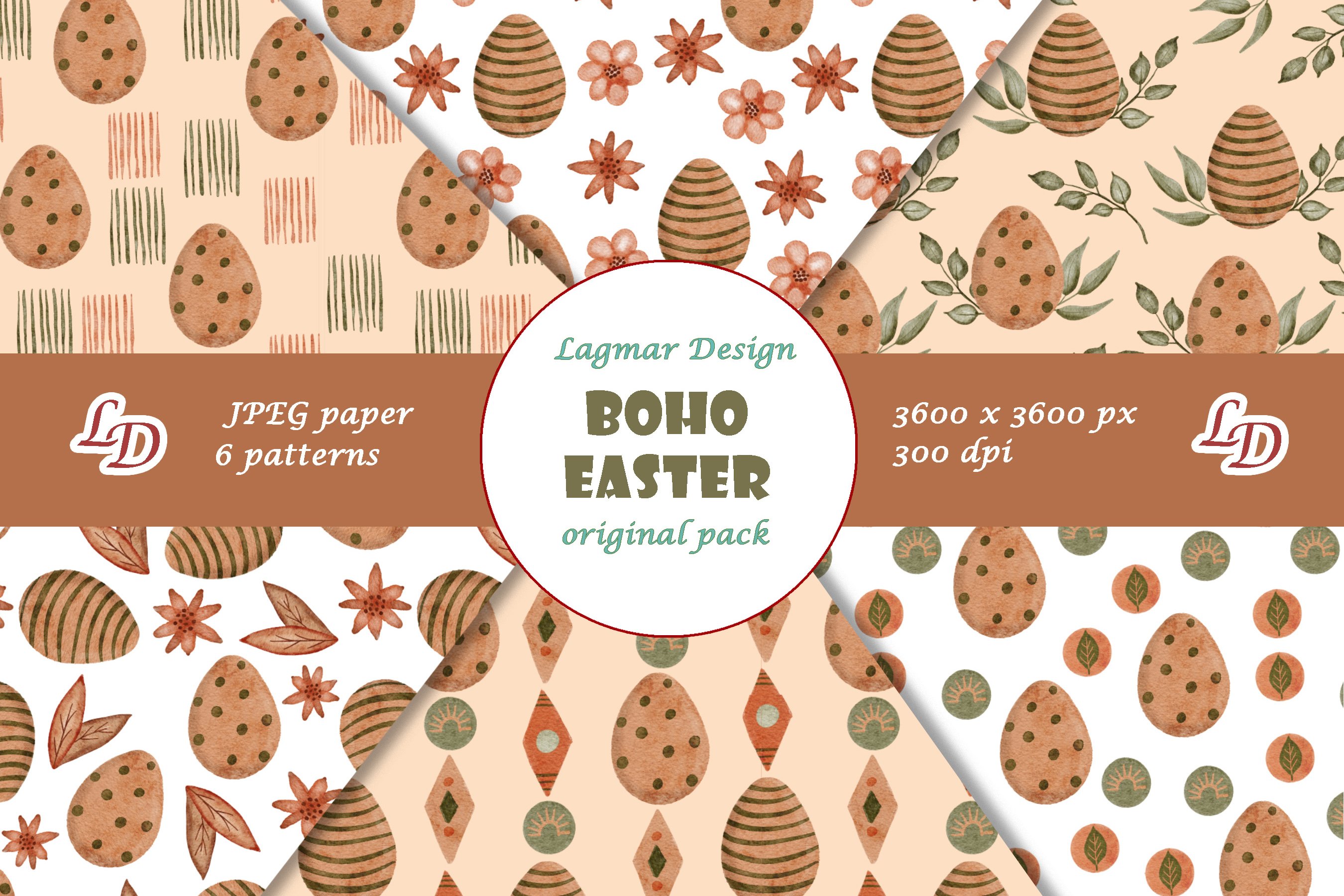 Boho Easter digital paper, Beige brown eggs seamless pattern (1814272 ...