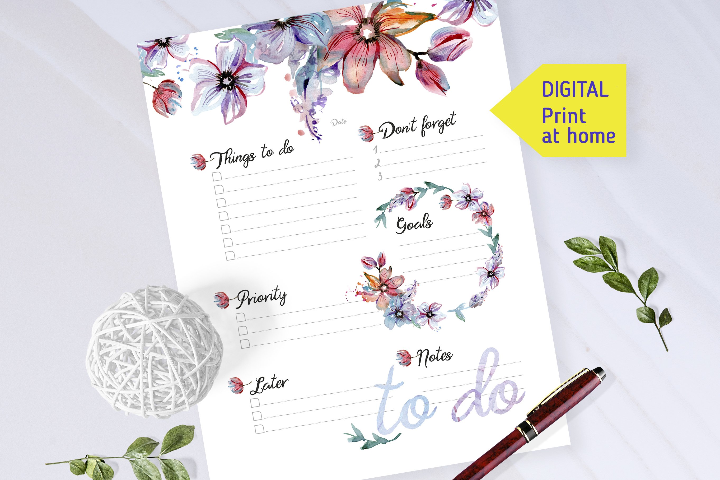 To Do Printable Planner witn Watercolor Flowers (1849081) | Planner ...
