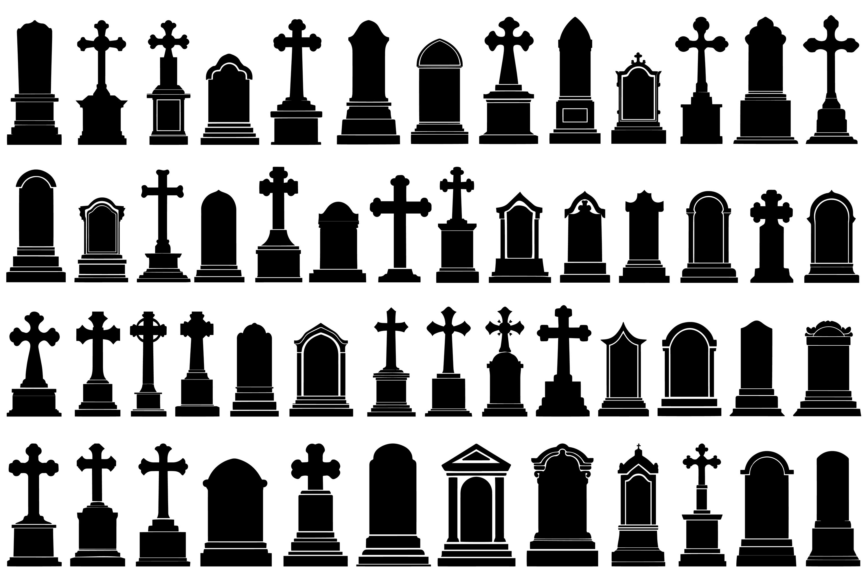 Tombstone Silhouette Black Halloween Tombstone Tree Scene Silhouette