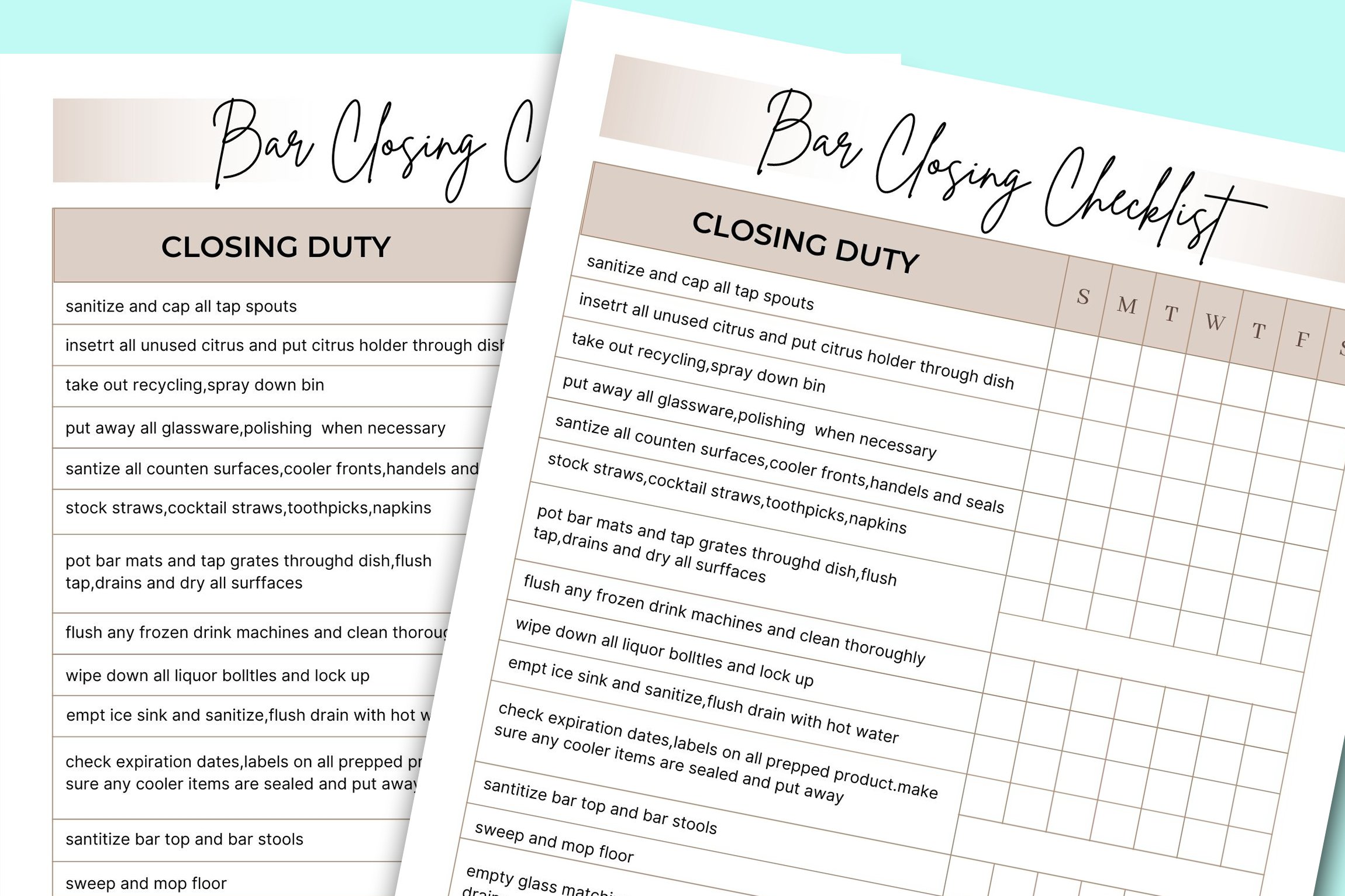 Bar Cleaning Checklist Printable Free Printable Cleaning Checklist
