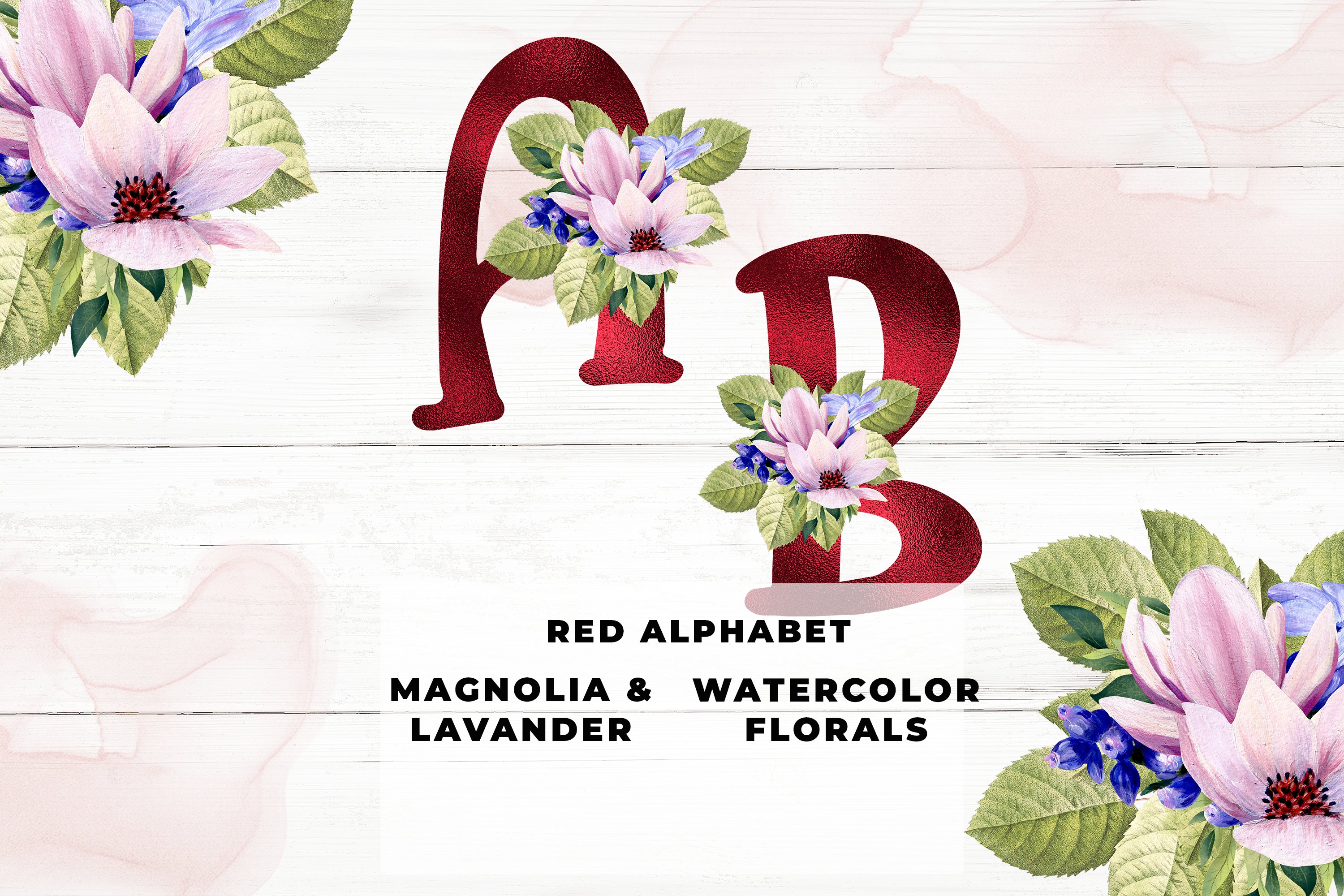 Red Floral Alphabet (1749106) | Illustrations | Design Bundles