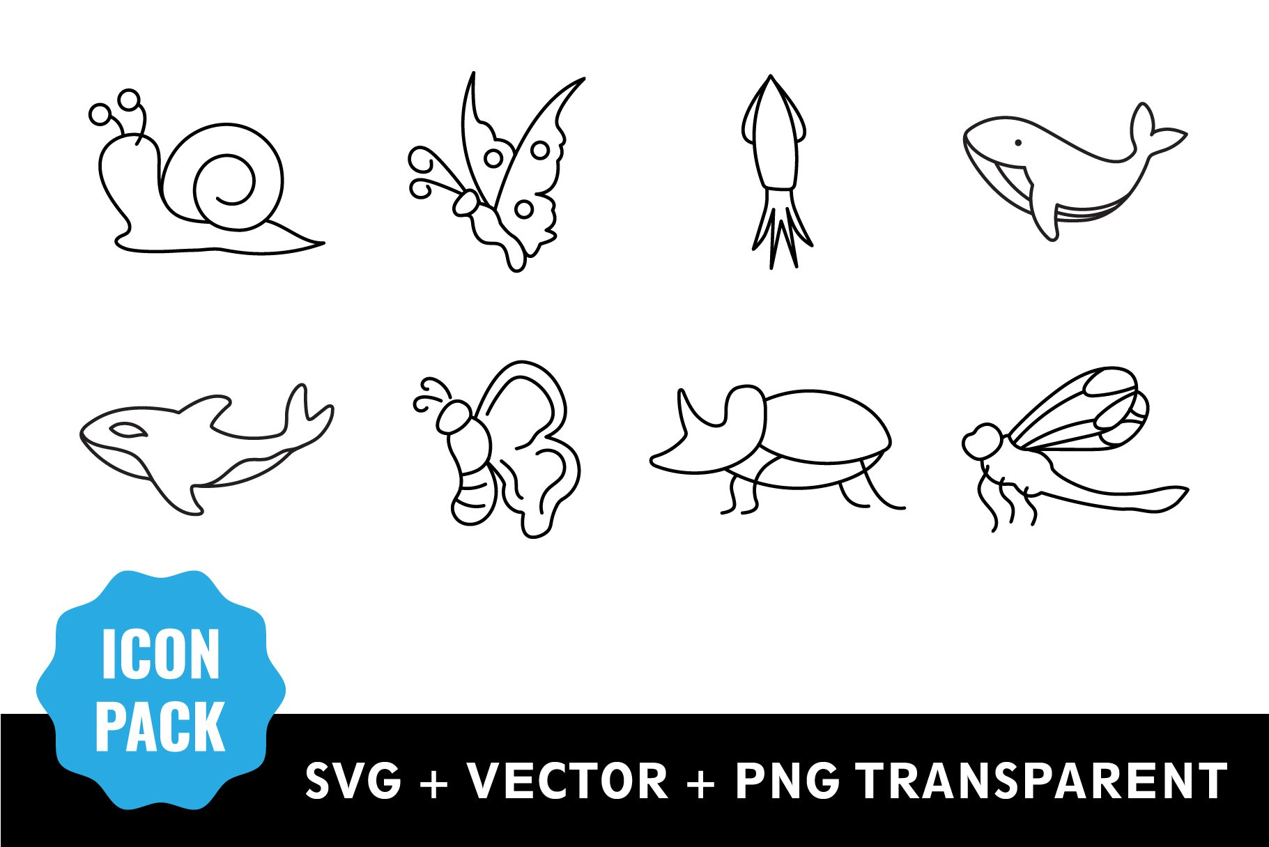 Animal line art icon bundle svg