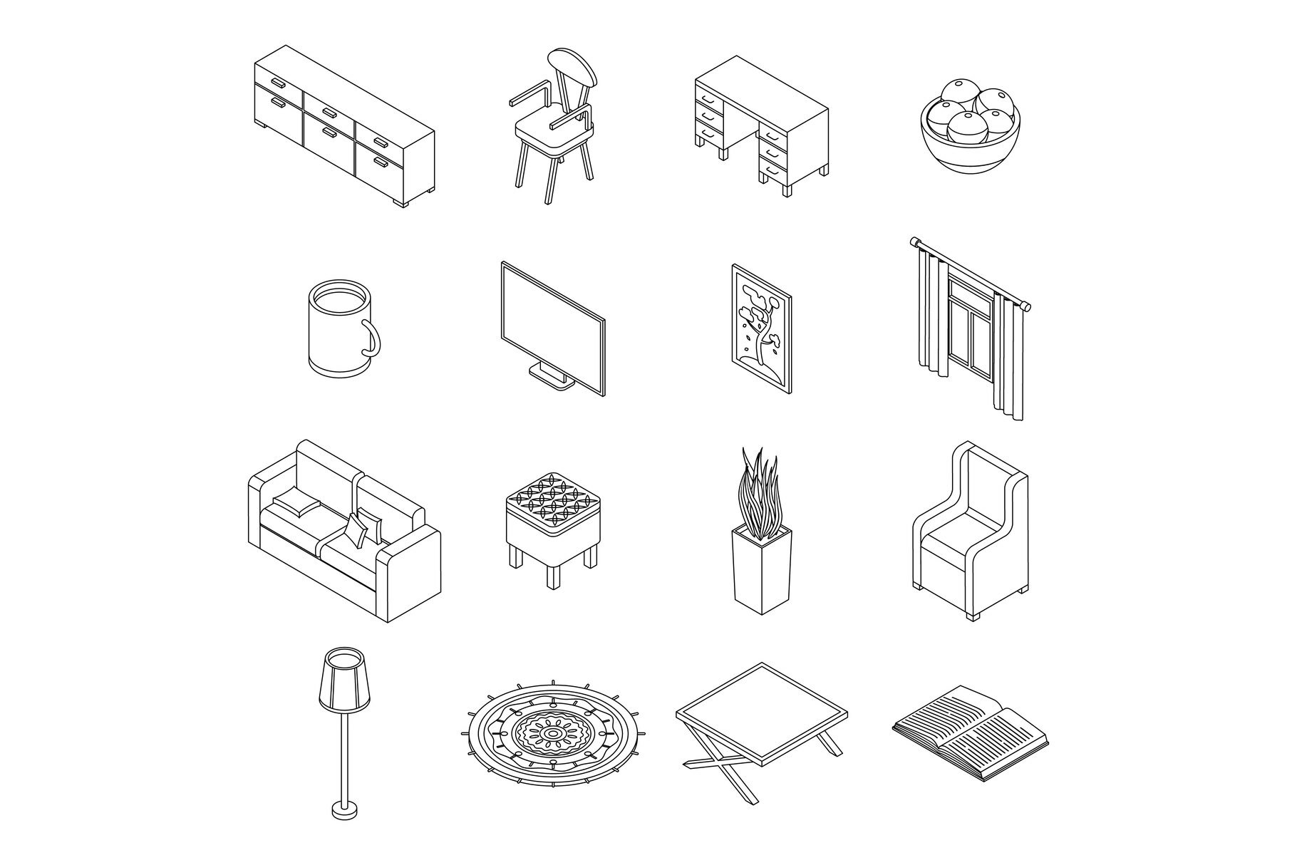 Cozy home icons set vector outline (2208686) | Icons | Design Bundles