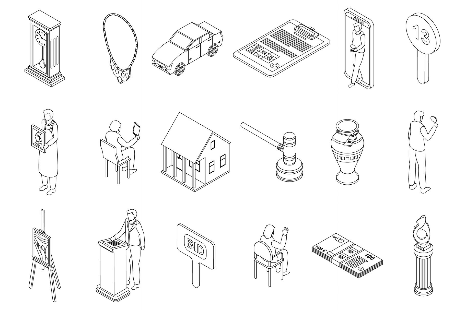 Auction icons set vector outline (2208735) | Icons | Design Bundles