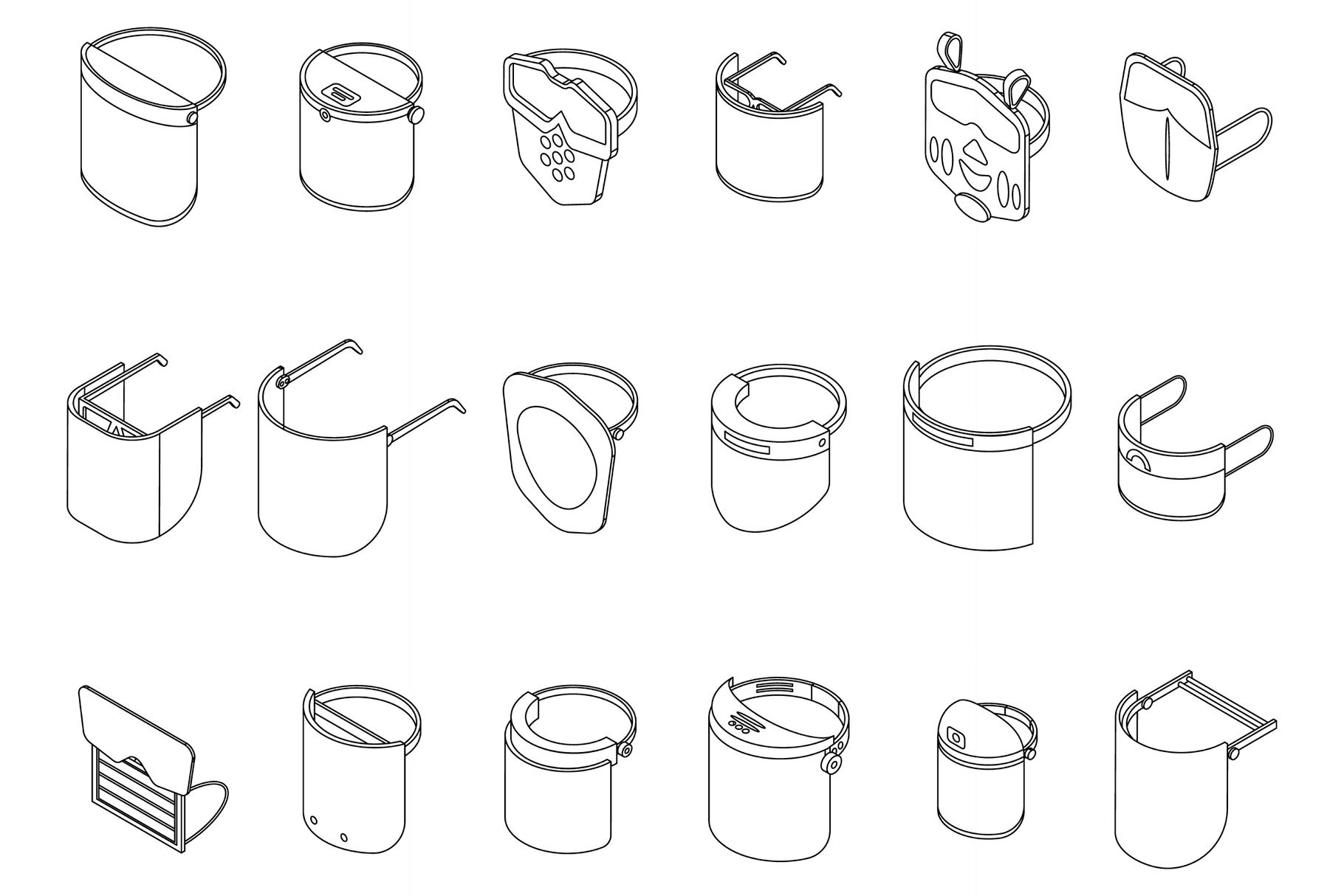 Face shield icons set vector outline