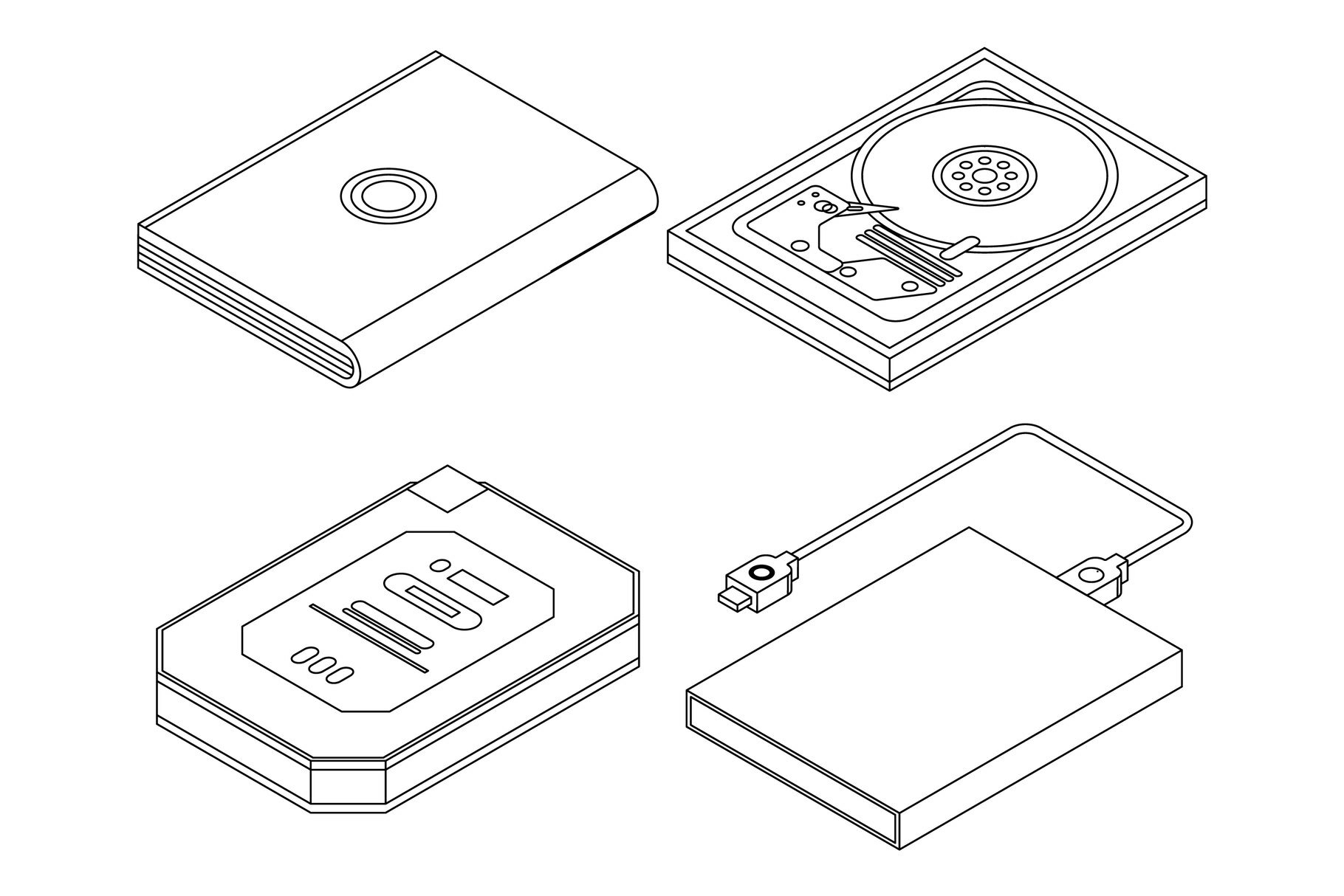 Hard disk icons set vector outine