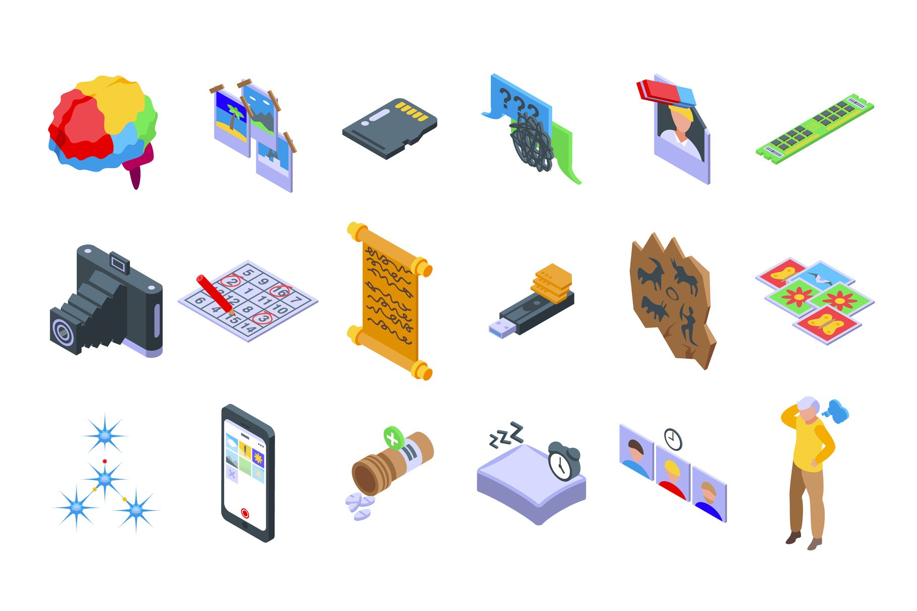 Memory icons set isometric vector. Brain alzheimer (1786001) | Icons ...