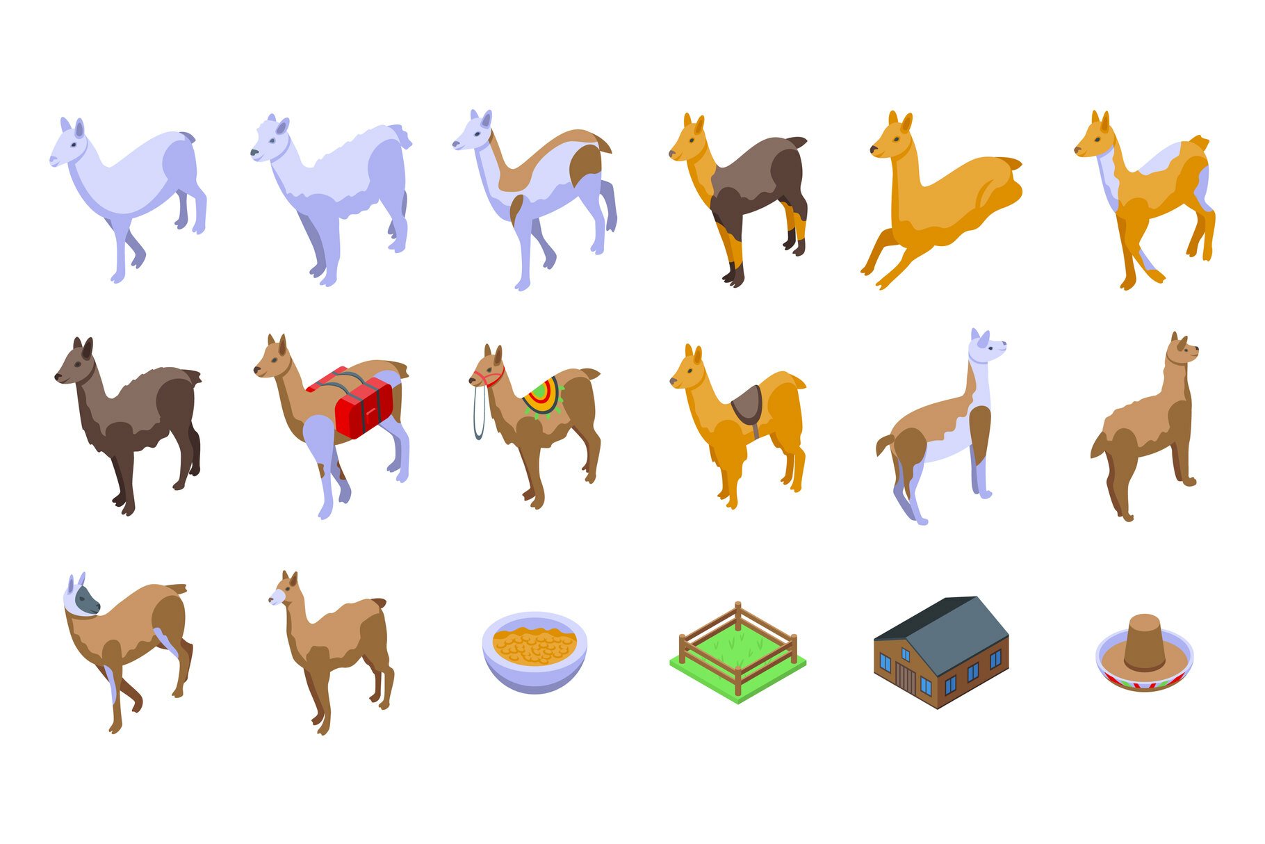 Lama icons set isometric vector. Animal alpaca (2209381) | Icons ...