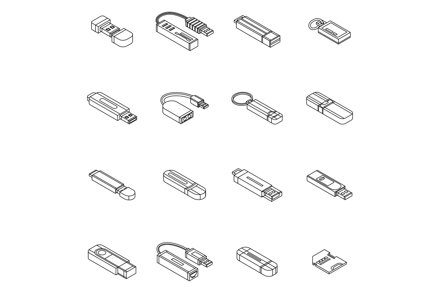 Flash drive icon set vector outine (2209806) | Icons | Design Bundles